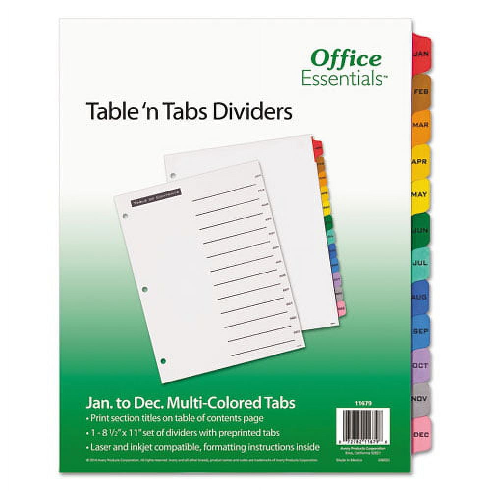 Table 'n Tabs Dividers, 12-Tab, Jan. To Dec., 11 X 8.5, White, 1 Set ...
