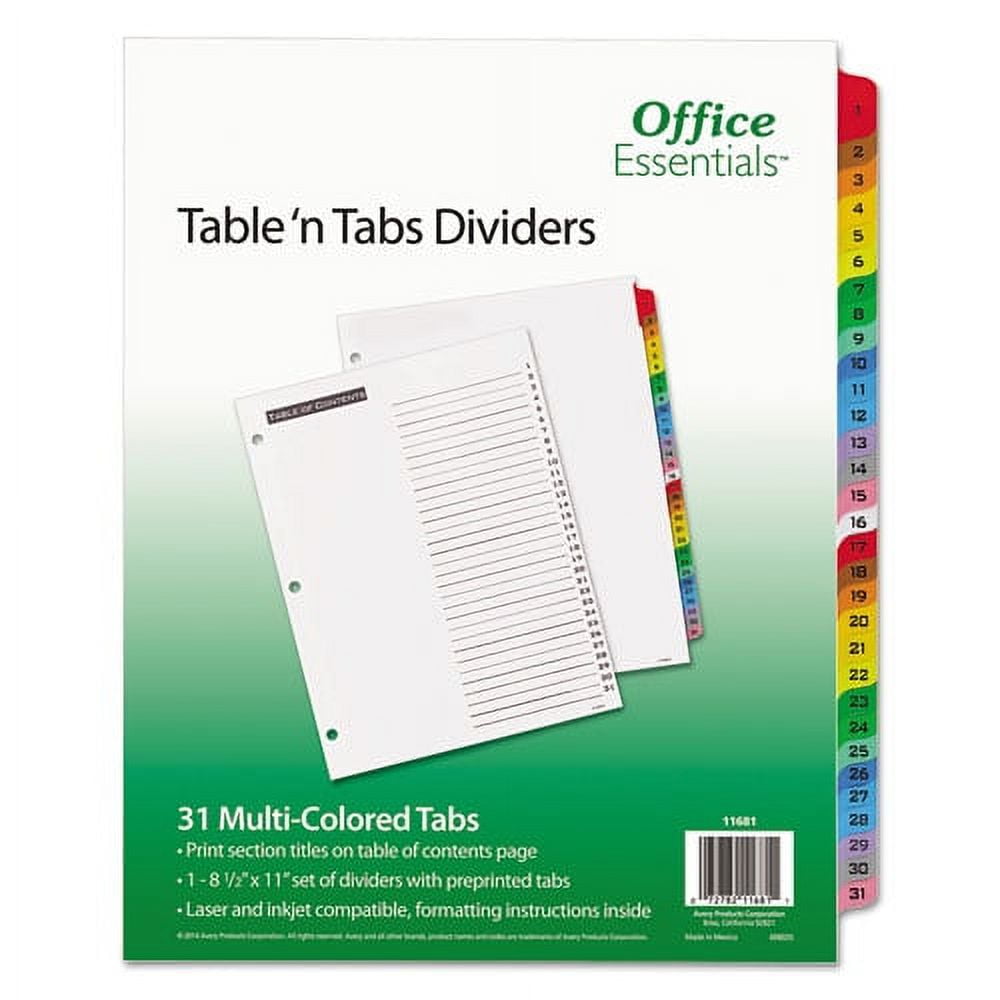 Table 'n Tabs Dividers, 31-Tab, 1 To 31, 11 X 8.5, White, 1 Set ...