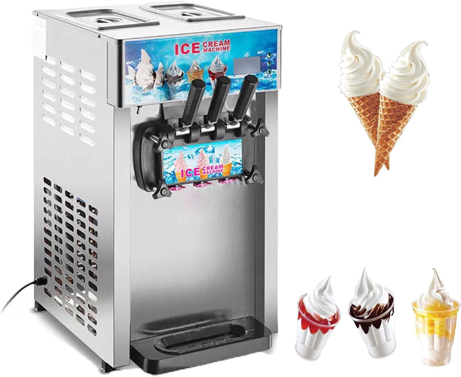 Table-top 3-Flavor Soft Ice Cream Machine LED Panel for Coffee Shop ...