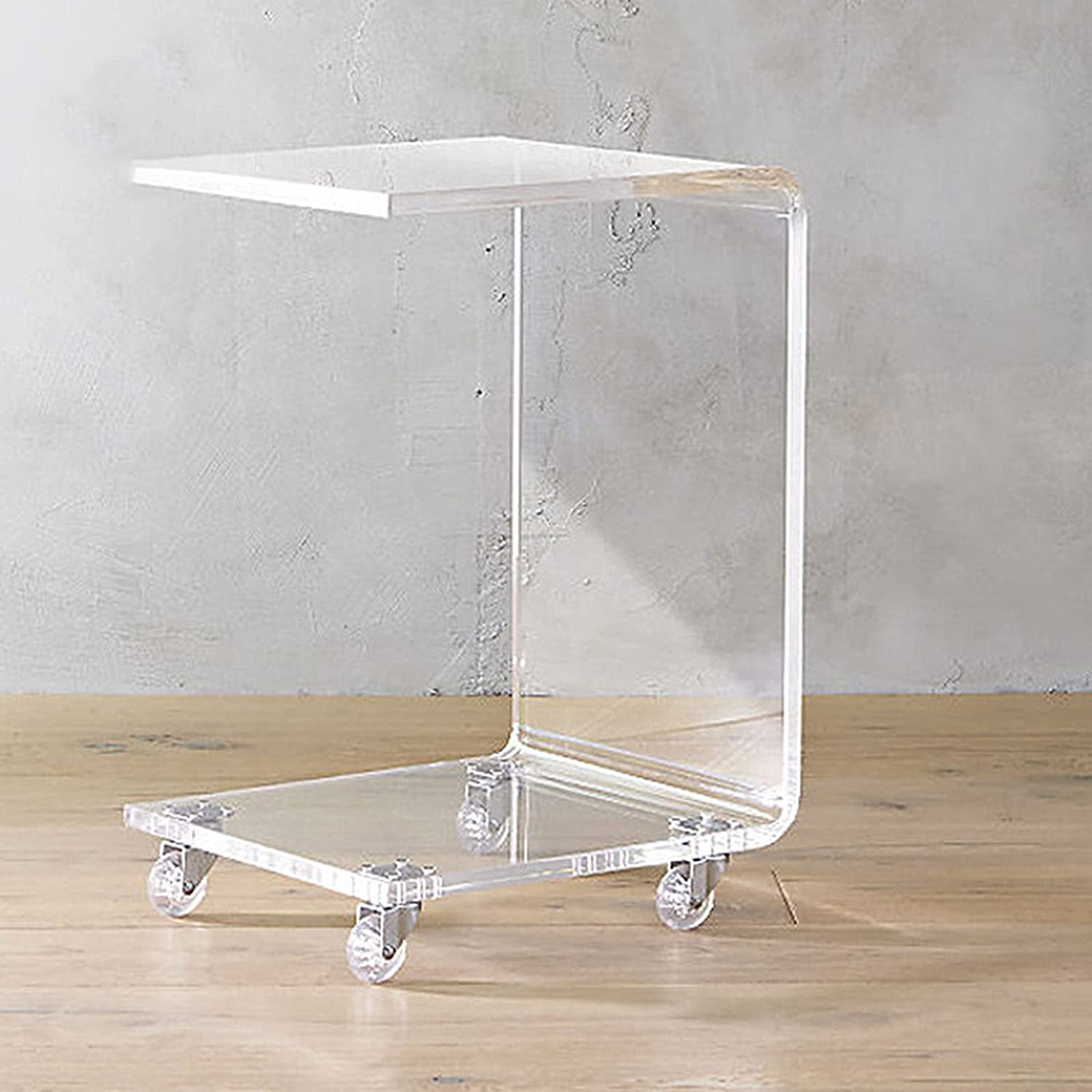 Table w/Wheels, Acrylic Snack C Shaped End Table,C Table Coffee Tray ...