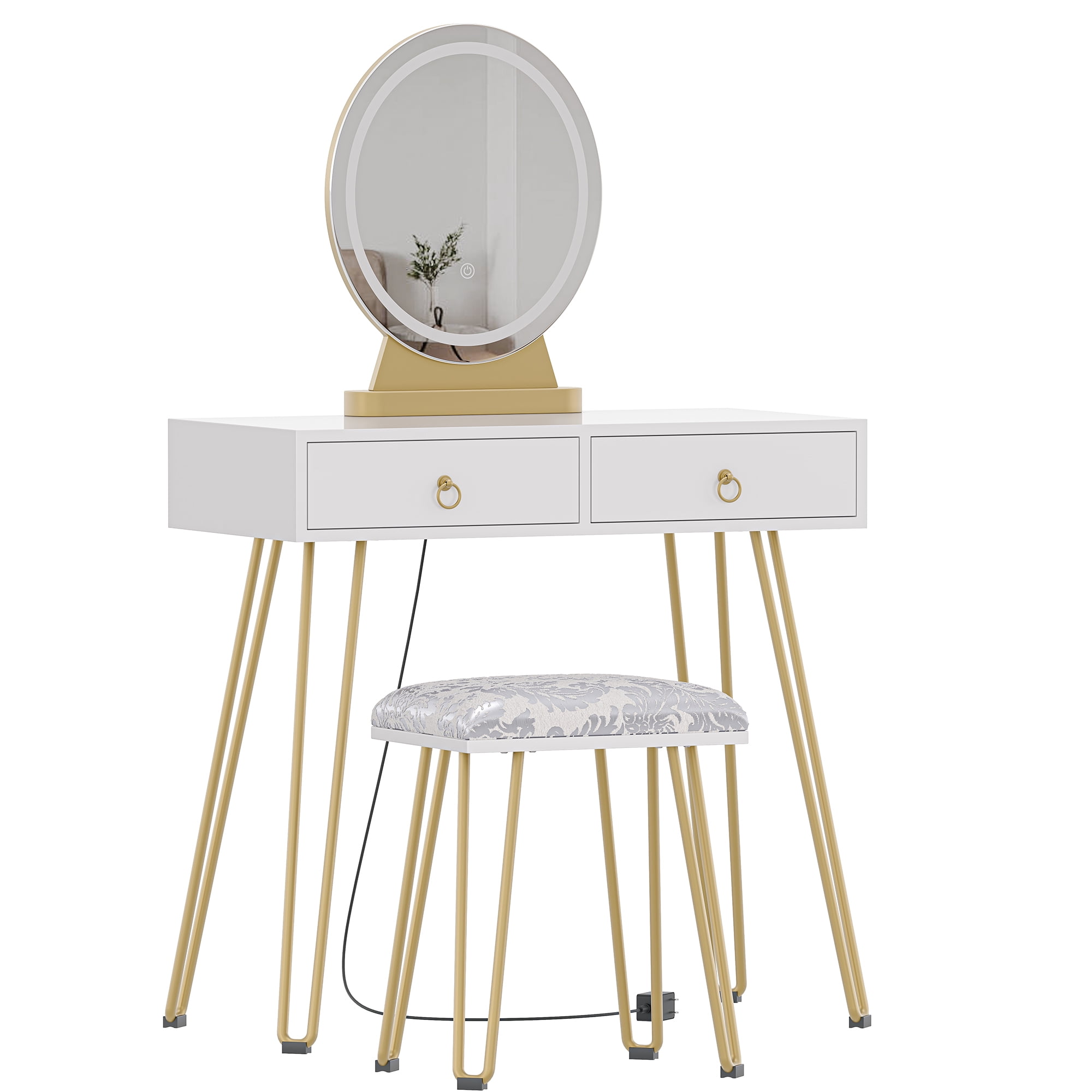 Table with Mirror Lamp,Dressing Table,Dressing Table with Upholstered ...