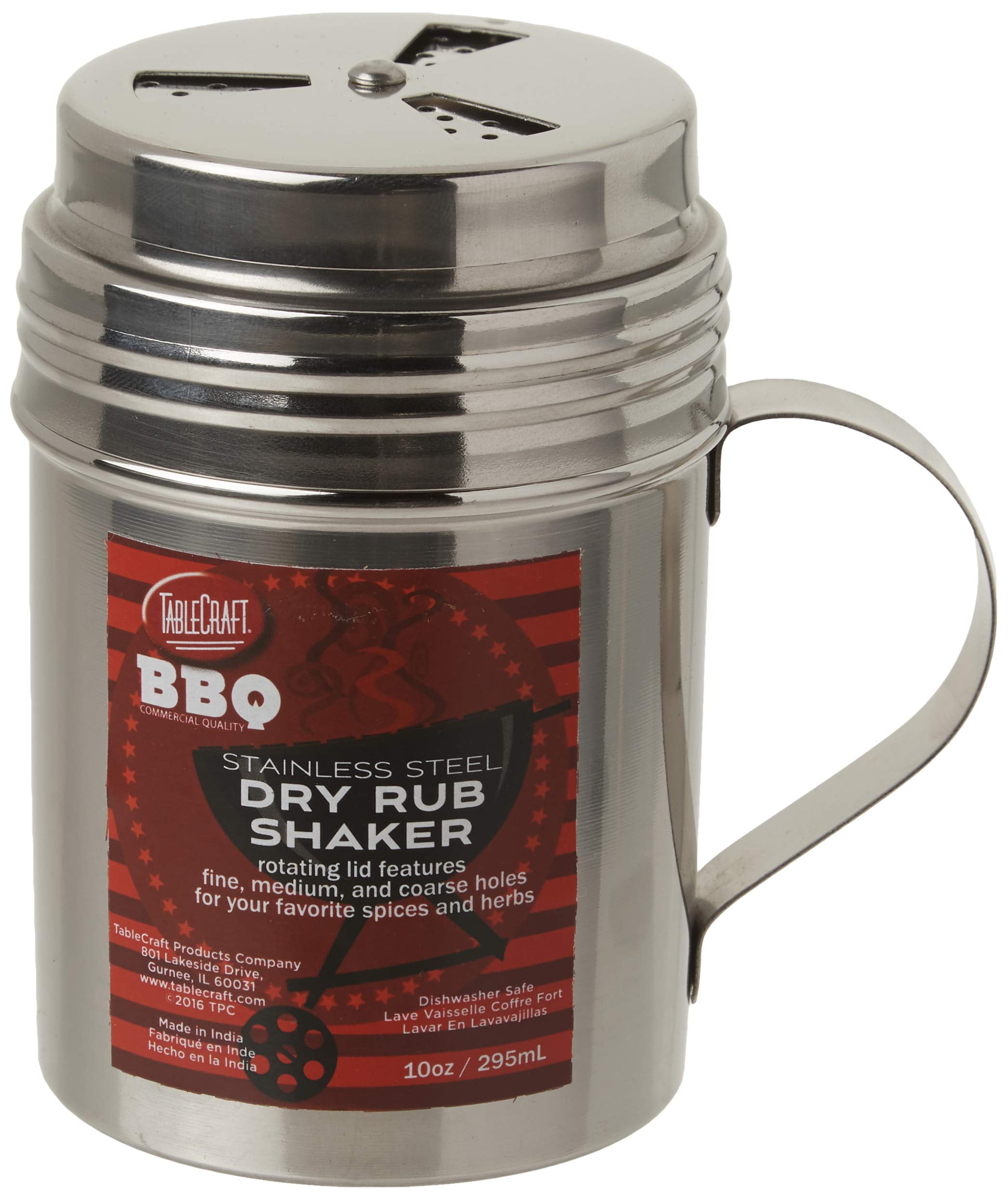 Tablecraft Stainless Steel Dry Rub Shaker with Handle, 10 oz, Silver ...