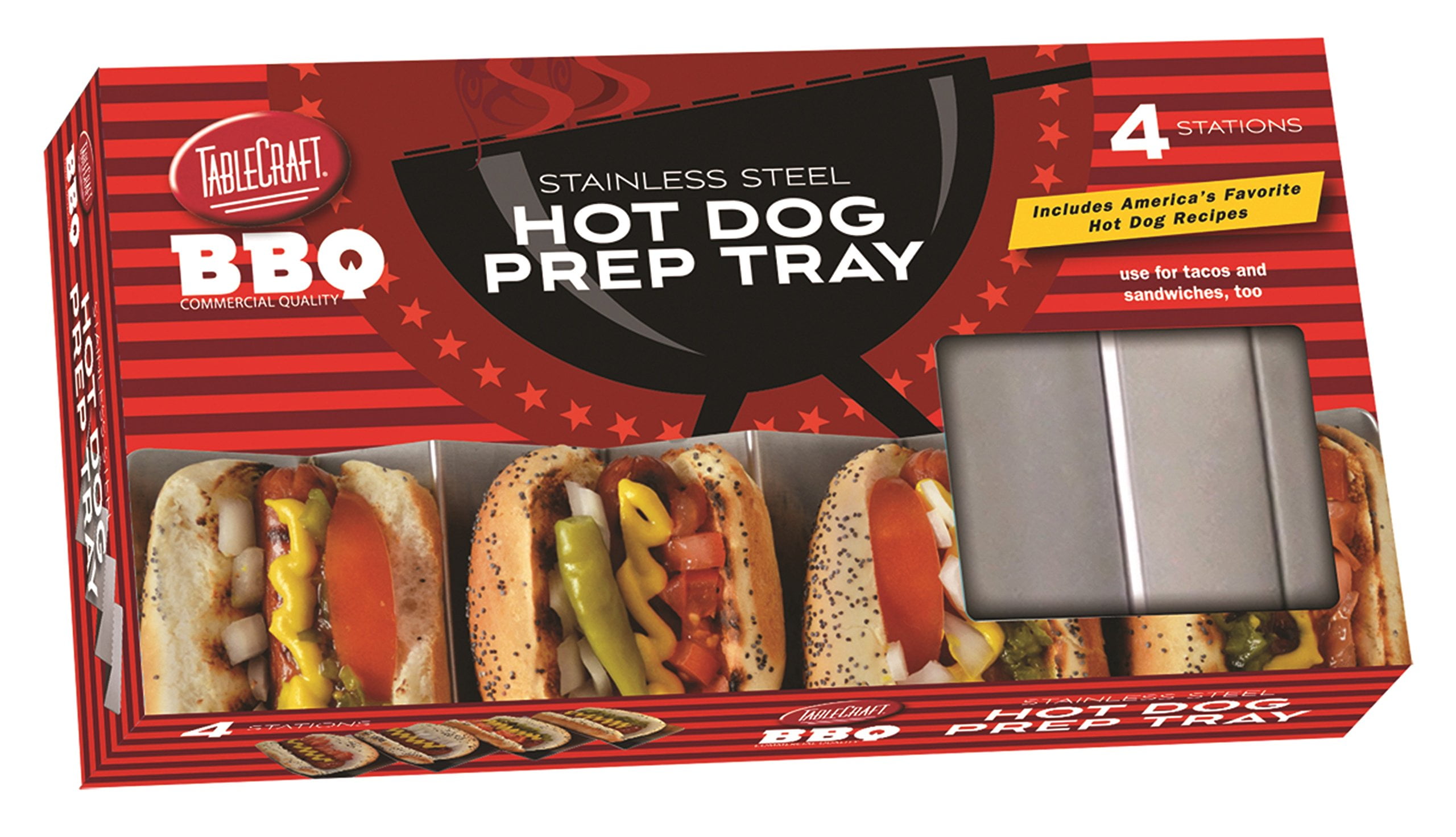 TableCraft BBQ48 BBQ Stainless Steel Hot Dog Prep Tray, Silver, Medium ...