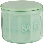 White Stoneware Salt Box 4.5x3.25x3.5 with Bamboo Lid - Walmart.com
