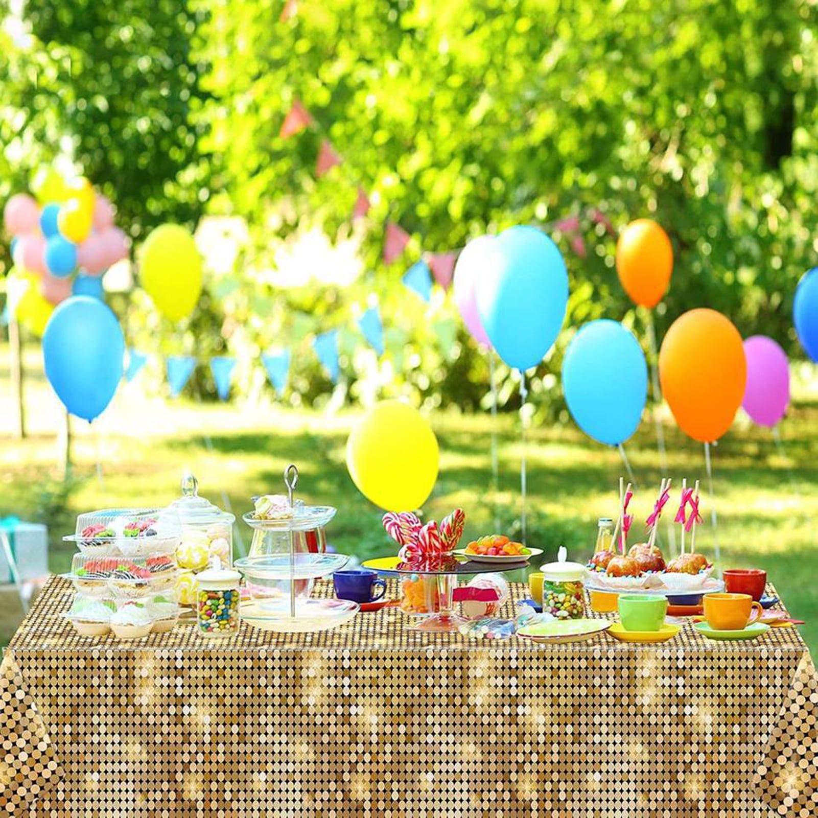 Tablecloth 1970s Disco Party Theme Golden Sequins Print Old-fashioned ...