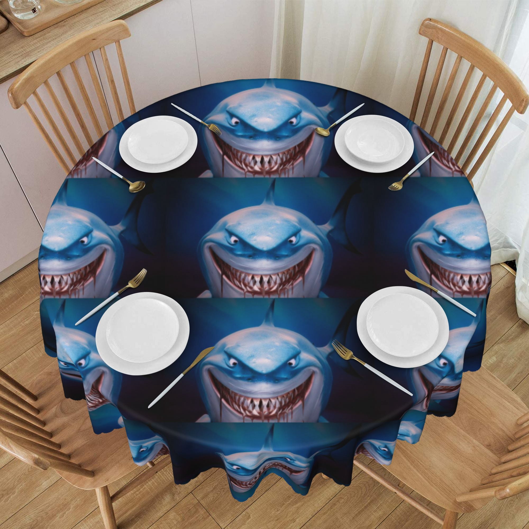 Tablecloth A Fierce Shark Table Cloth For Circular Tables Waterproof ...