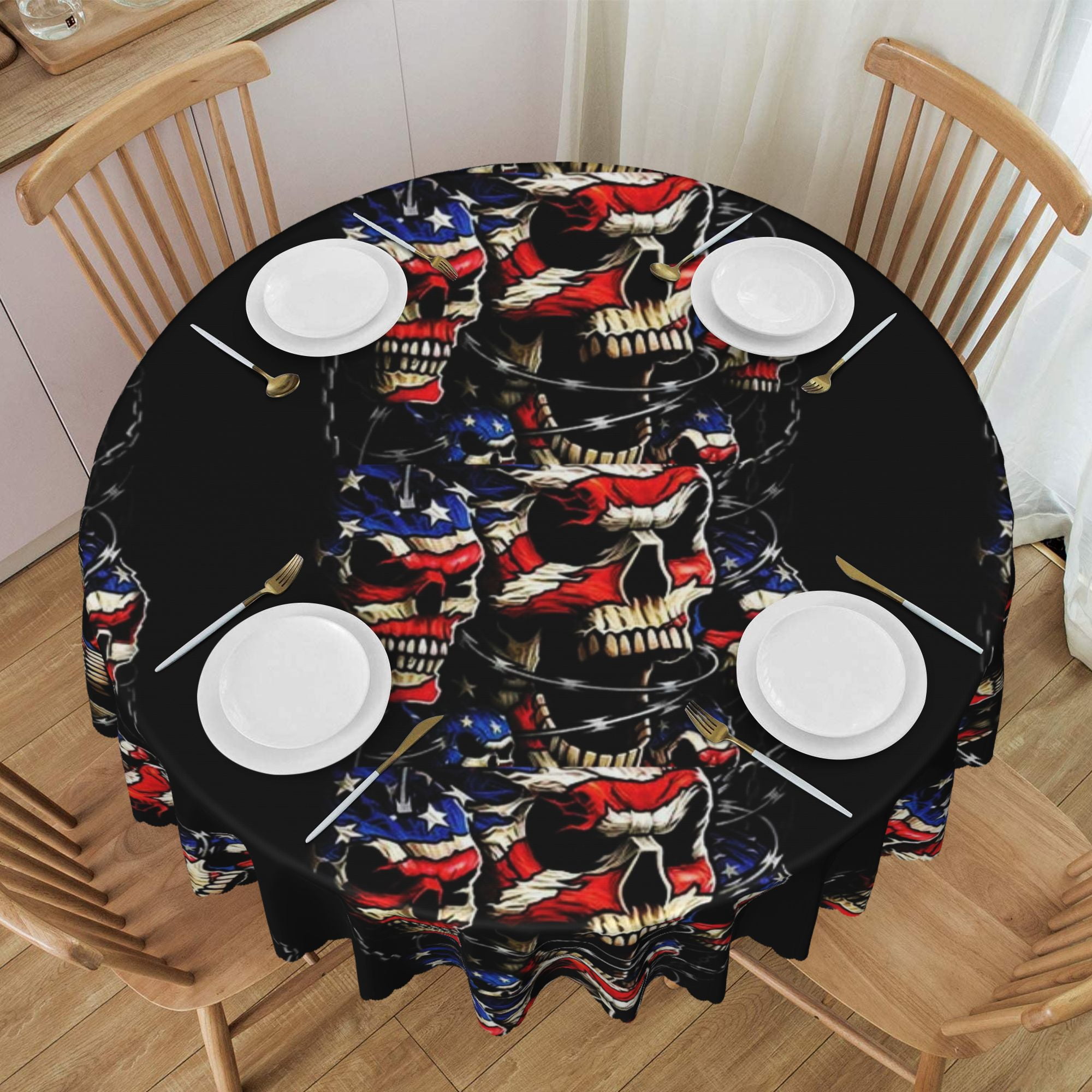 Tablecloth America Flag Skull Skeleton Table Cloth For Circular Tables ...