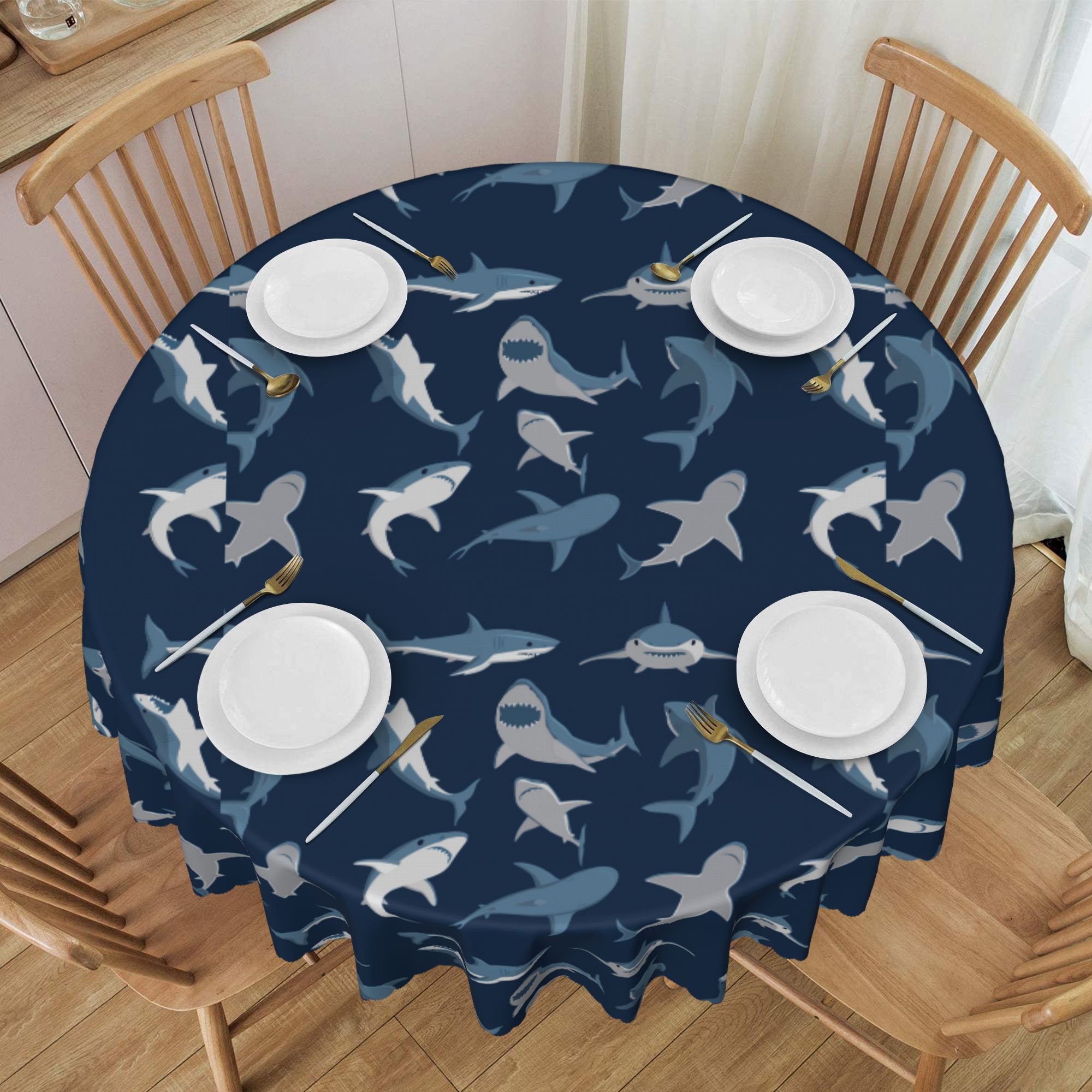 Tablecloth Angry Shark Pattern Table Cloth For Circular Tables ...