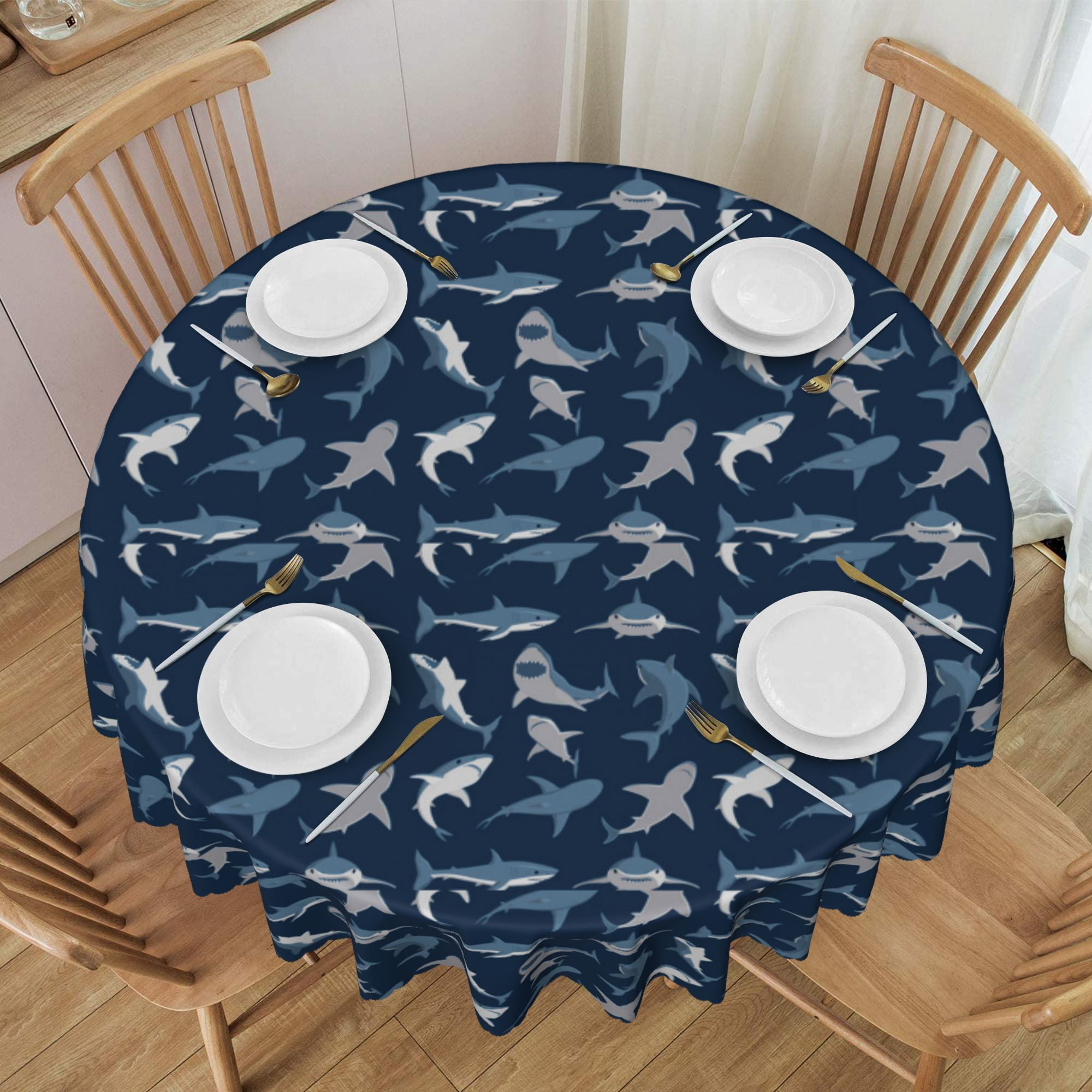 Tablecloth Angry Shark Table Cloth For Circular Tables Waterproof ...