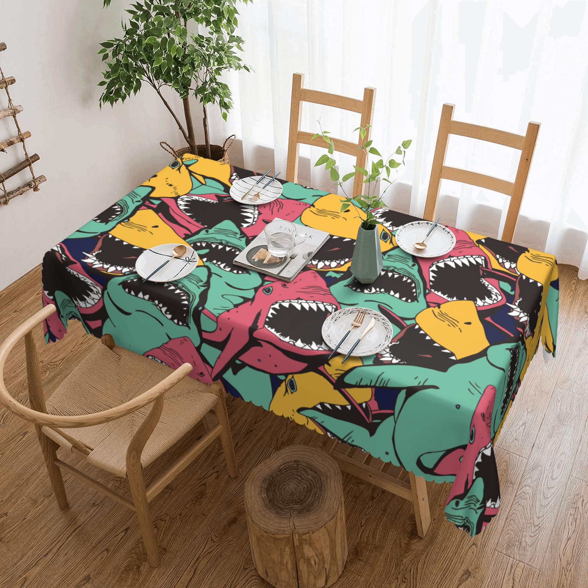Tablecloth Angry Shark Table Cloth For Rectangle Tables Waterproof ...