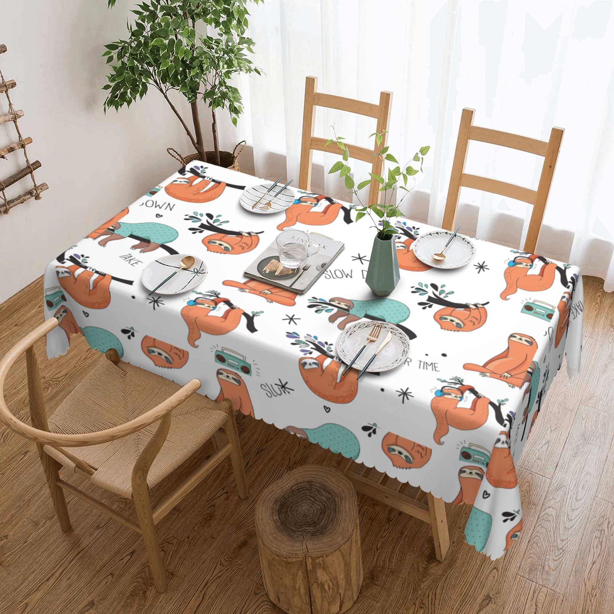 Tablecloth Animals Decor Vector Cute Sloths Table Cloth For Rectangle ...