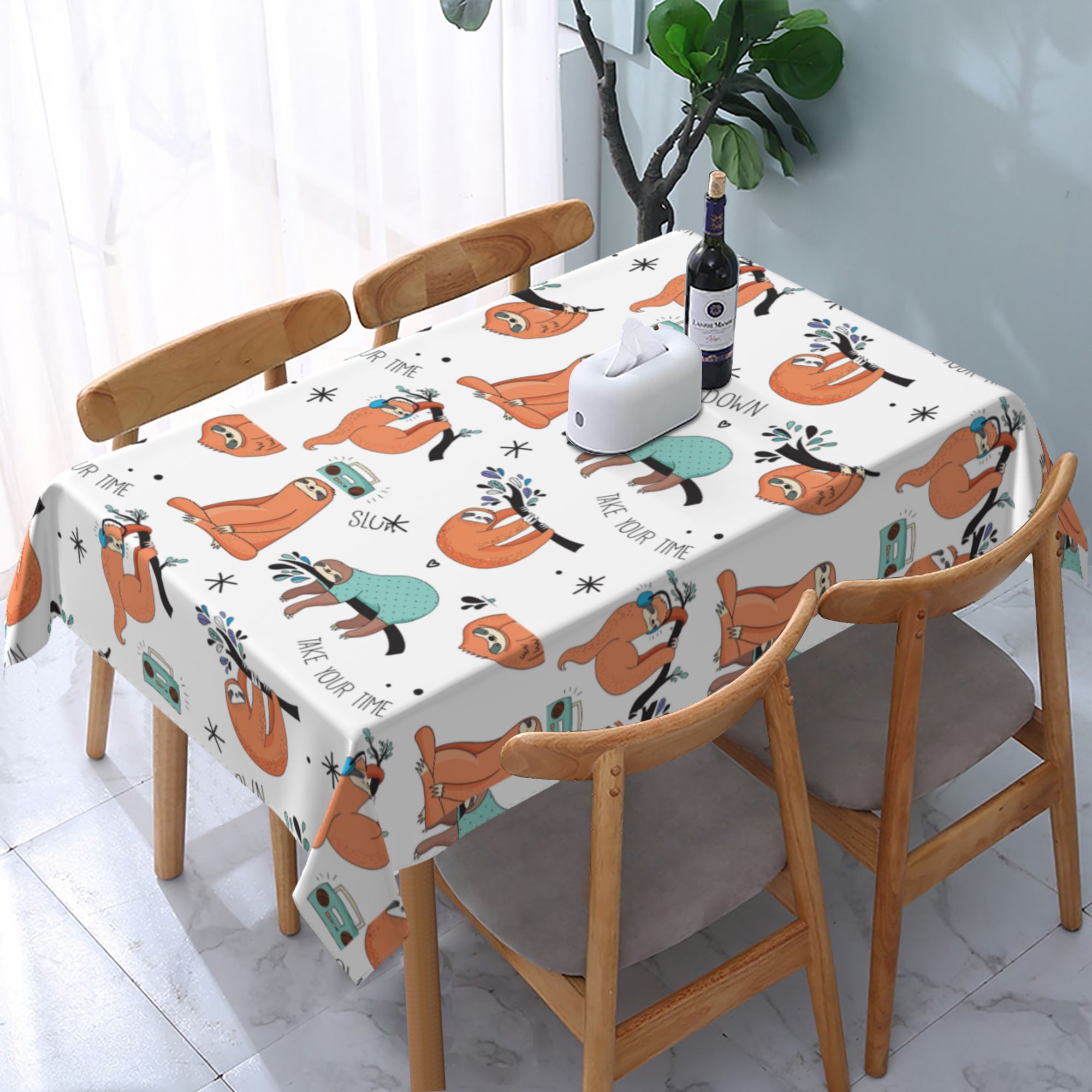 Tablecloth Animals Decor Vector Cute Sloths Table Cloth For Rectangle ...