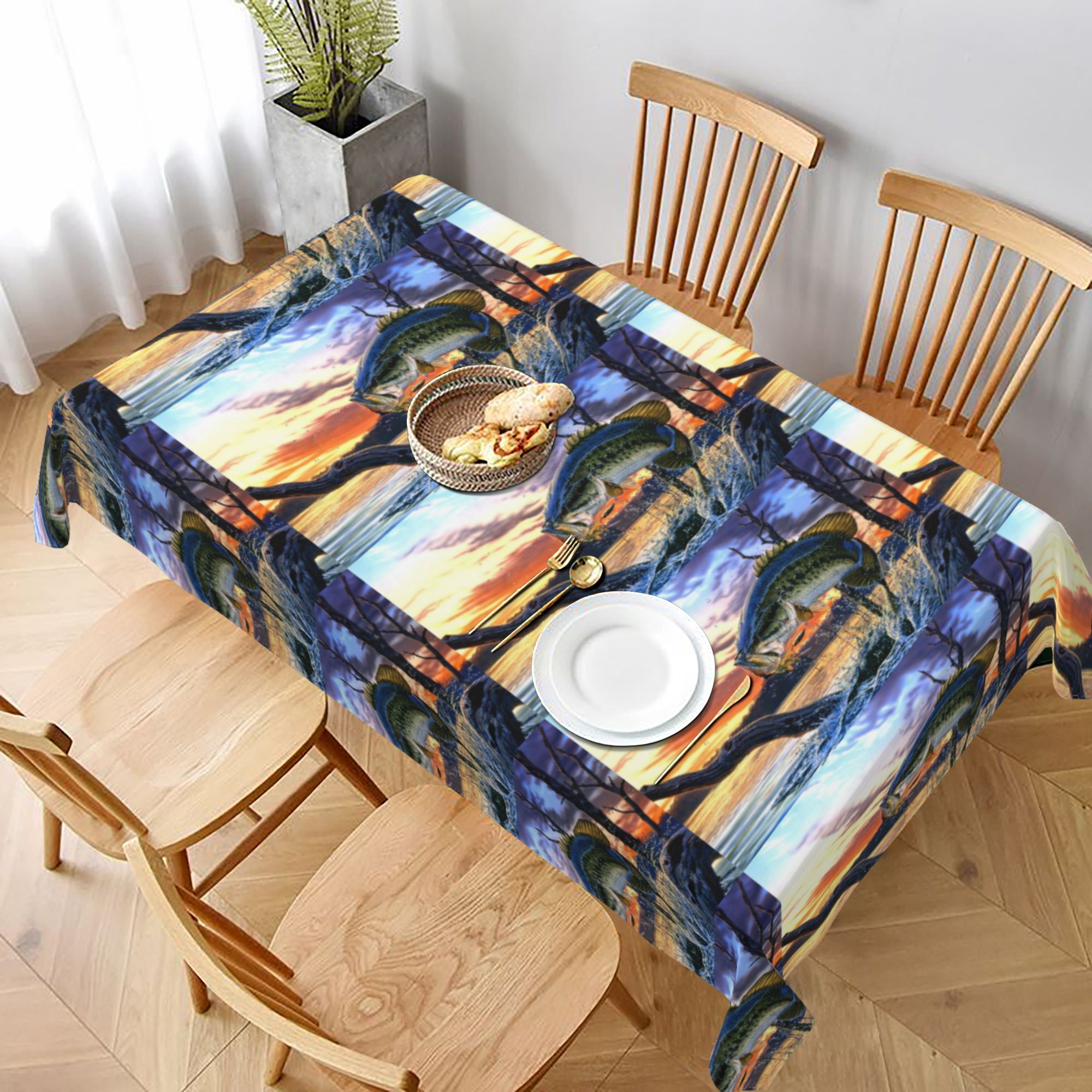 Tablecloth Bass Fish Jumping Table Cloth For Rectangle Tables ...