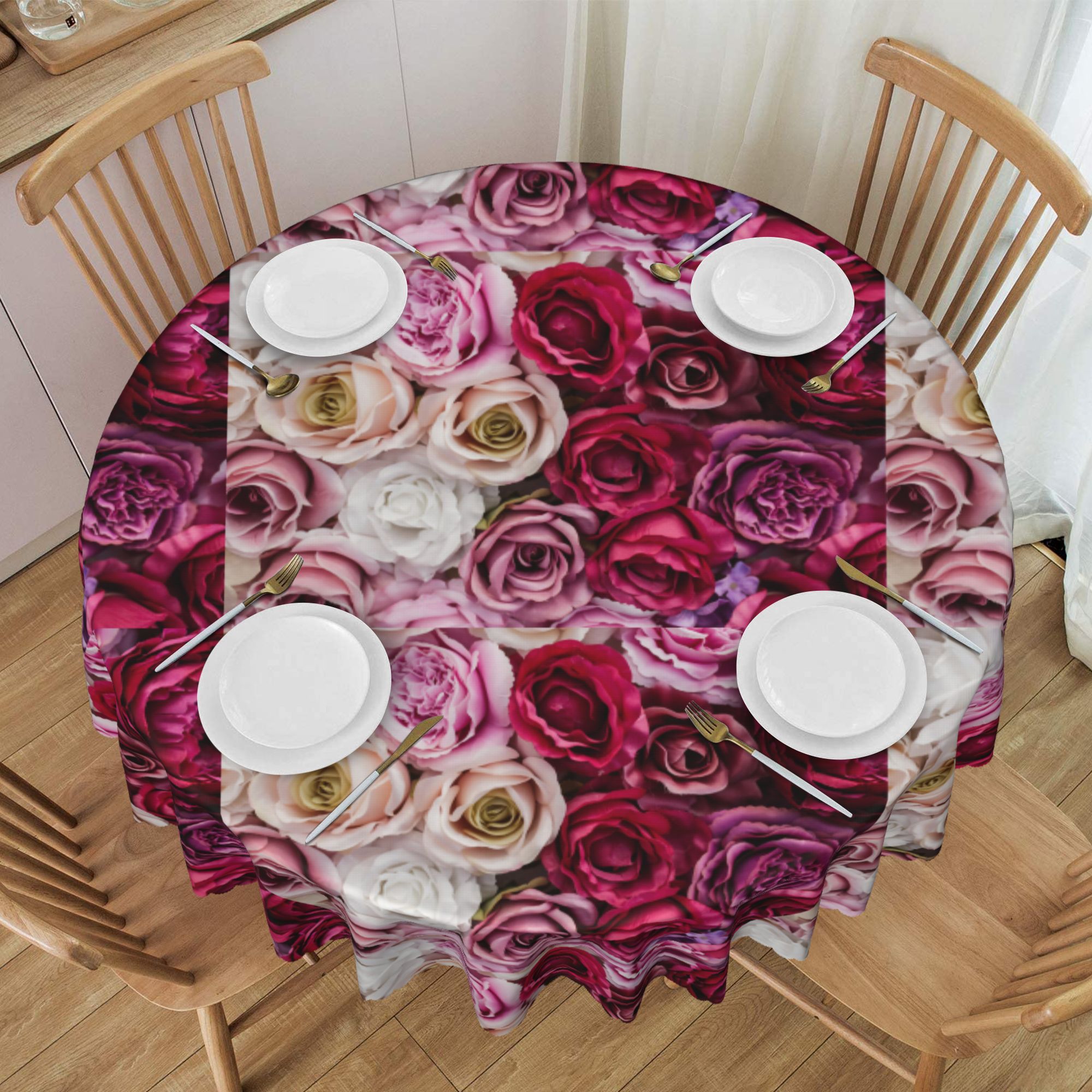 Tablecloth Beautiful Roses Table Cloth For Circular Tables Waterproof ...