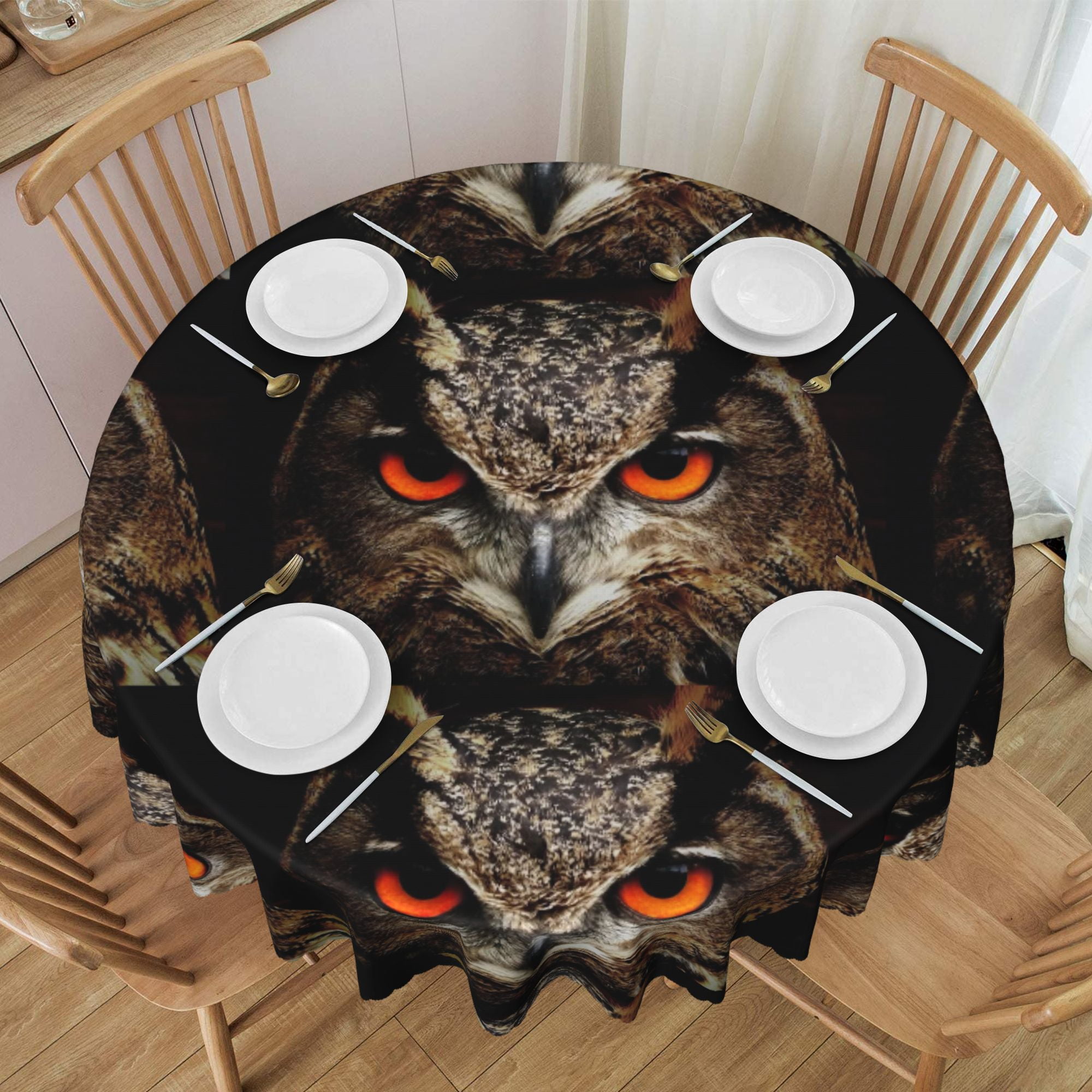 Tablecloth Bird Eyes Eagle Owl View Animals Table Cloth For Circular ...