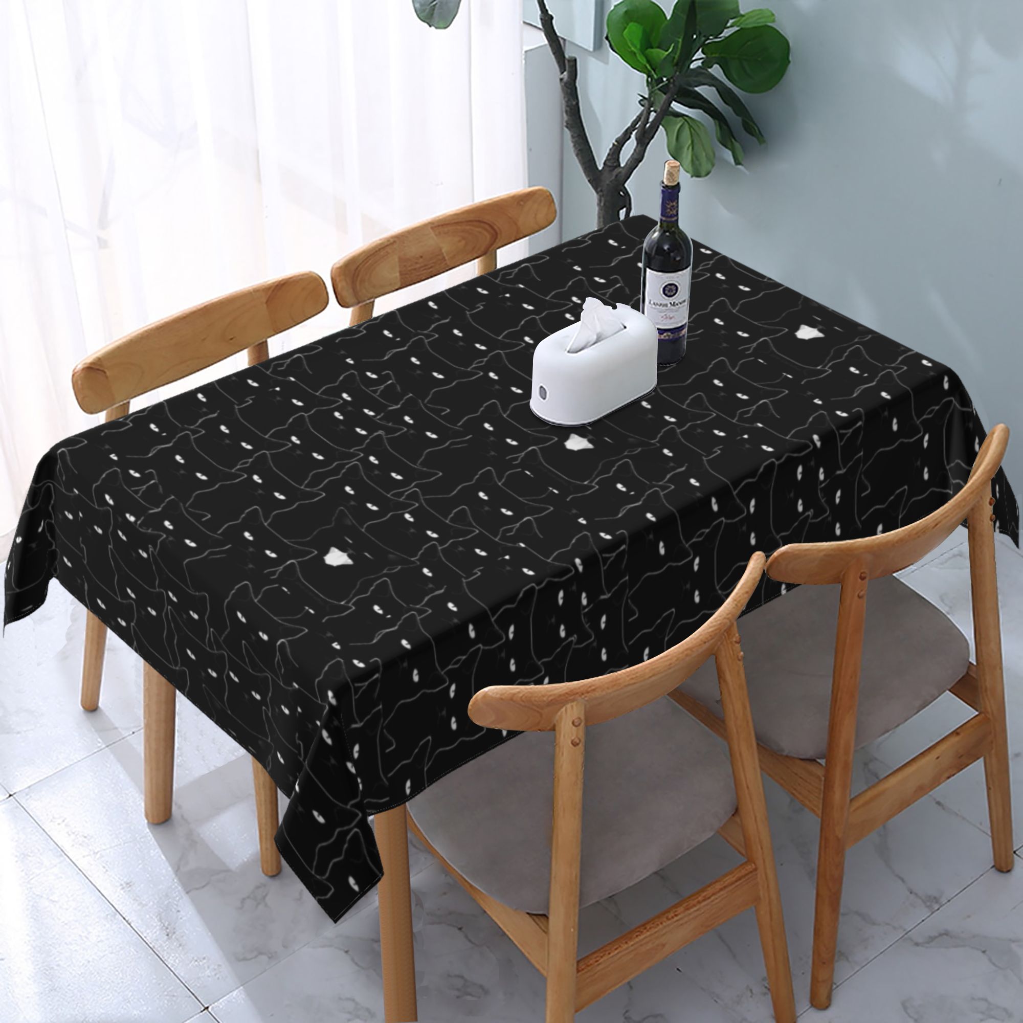Tablecloth Black Cats With White Eyes Table Cloth For Rectangle Tables ...