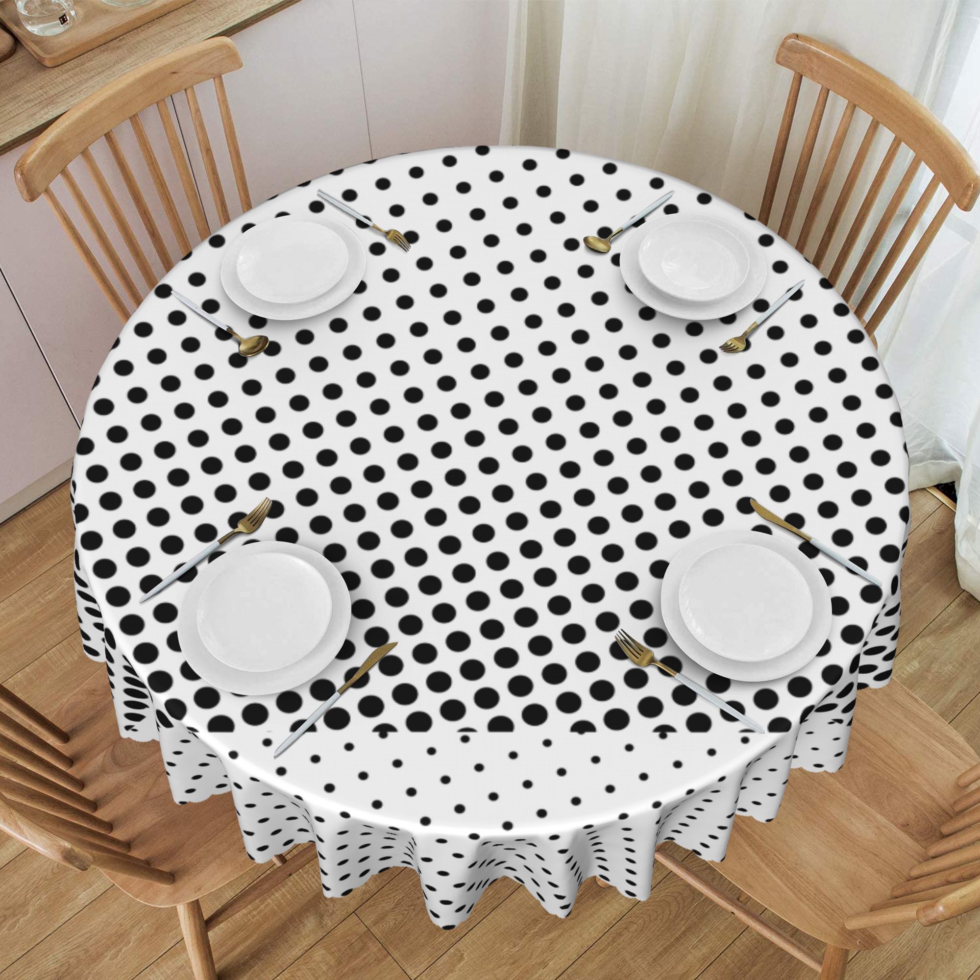 Tablecloth Black Wave Dot Gradient Background Table Cloth For Circular Tables Waterproof ...