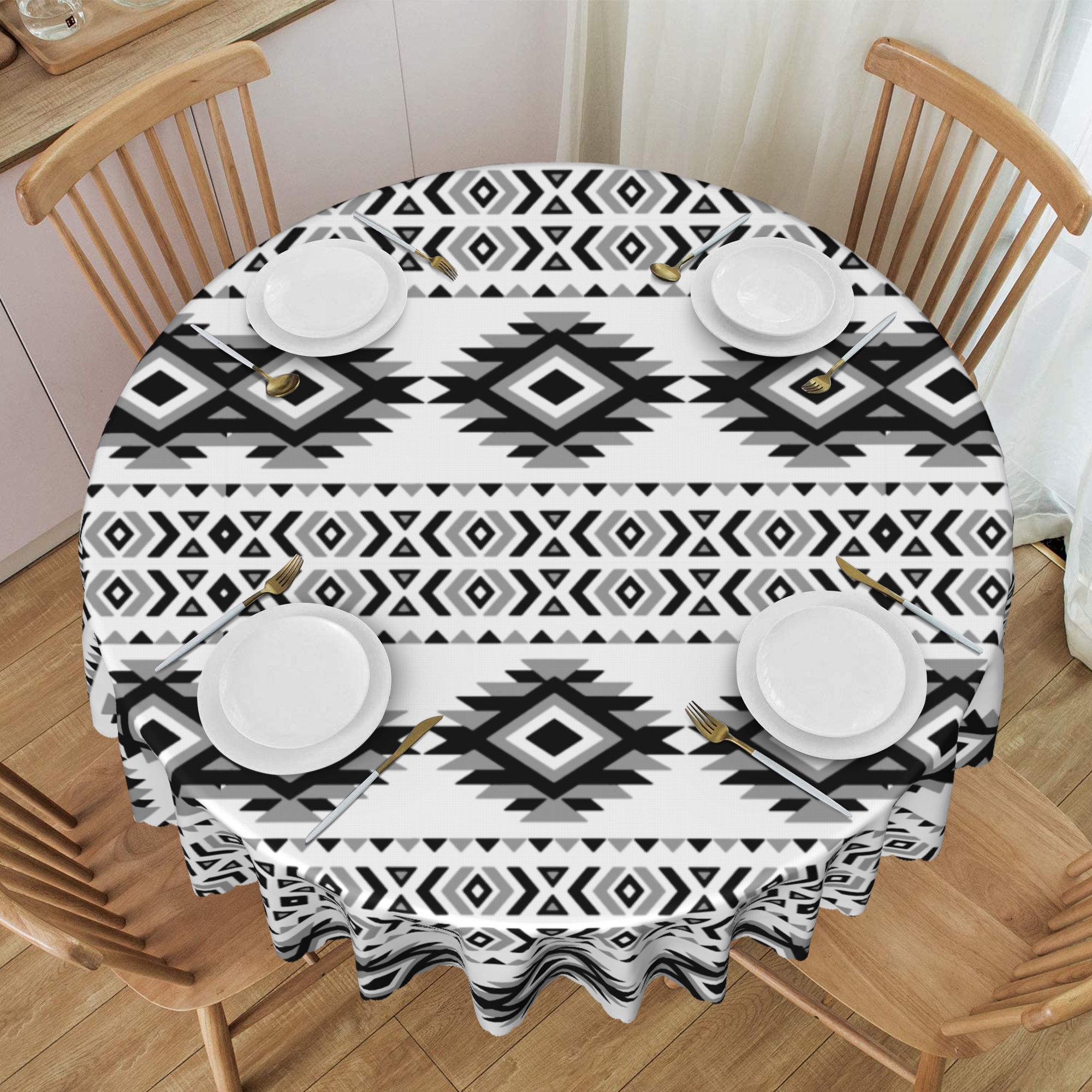Tablecloth Black White And Grey Circle Mandala Table Cloth For Circular ...