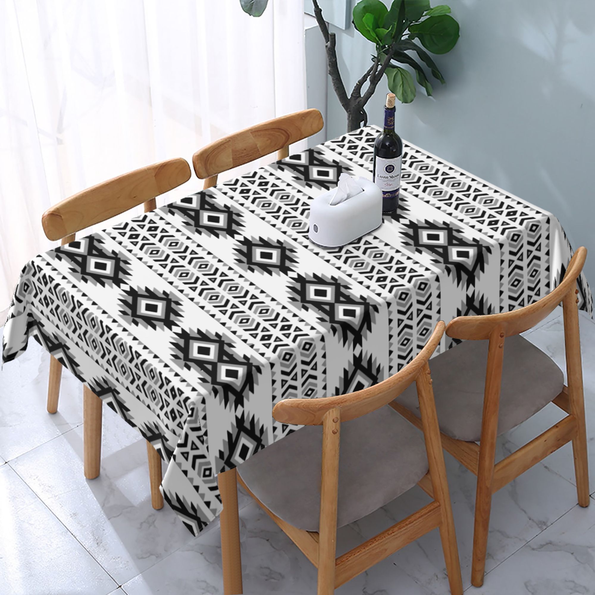 Tablecloth Black White And Grey Circle Mandala Table Cloth For ...