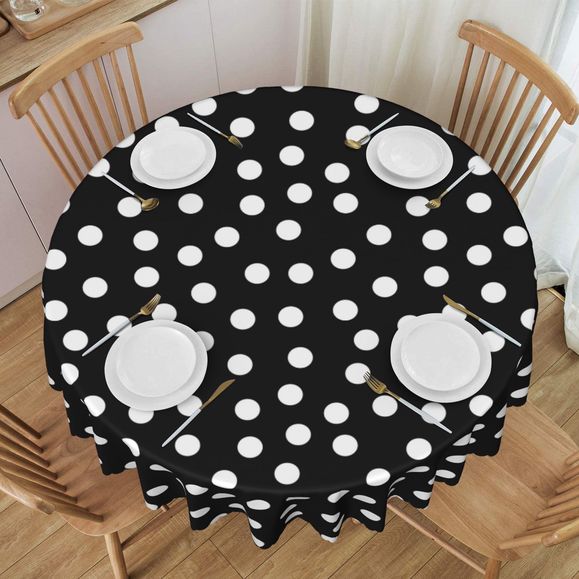 Tablecloth Black White Polka Dots Table Cloth For Circular Tables ...