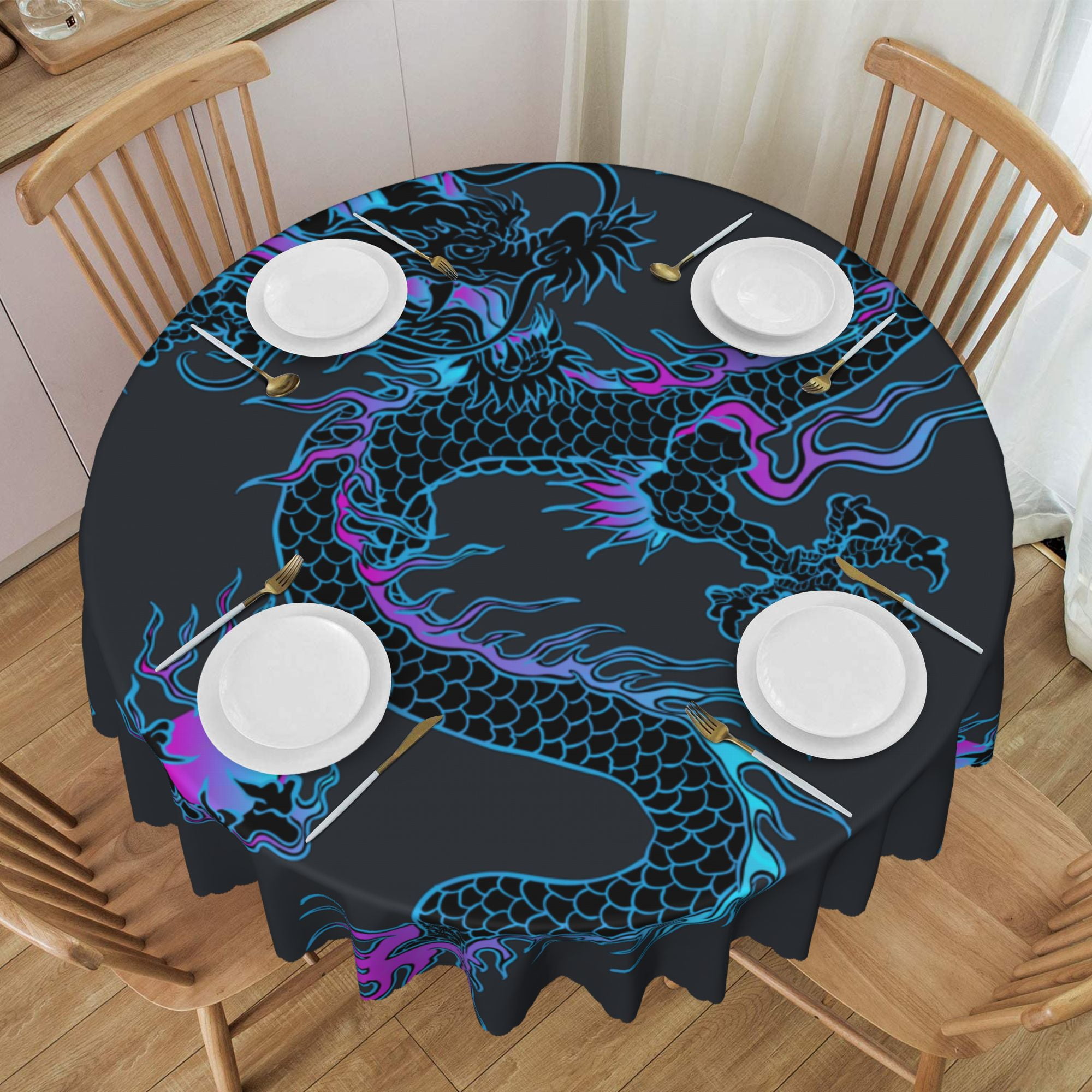 Tablecloth Blue Dragon Table Cloth For Circular Tables Waterproof ...