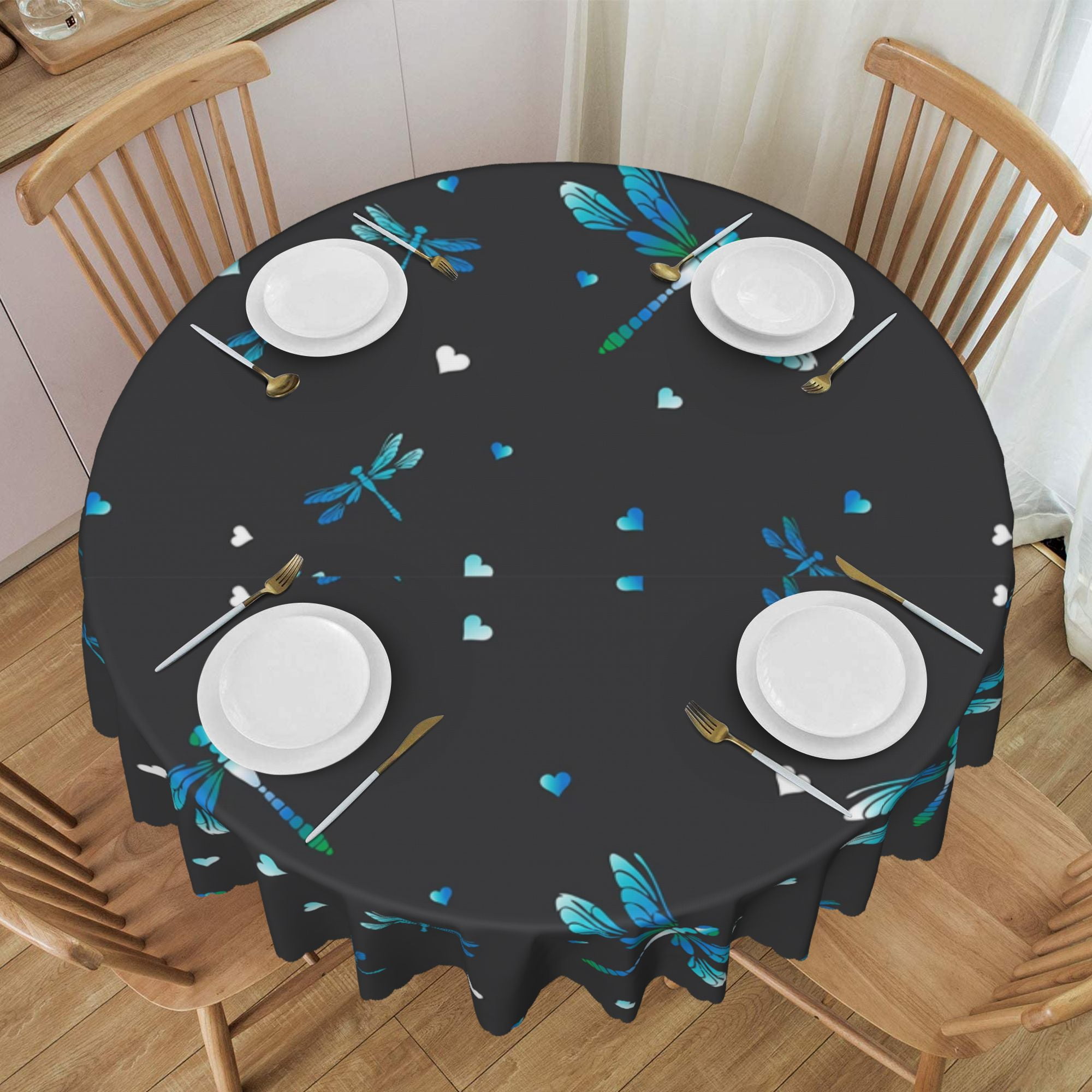 Tablecloth Blue Dragonflies Table Cloth For Circular Tables Waterproof ...