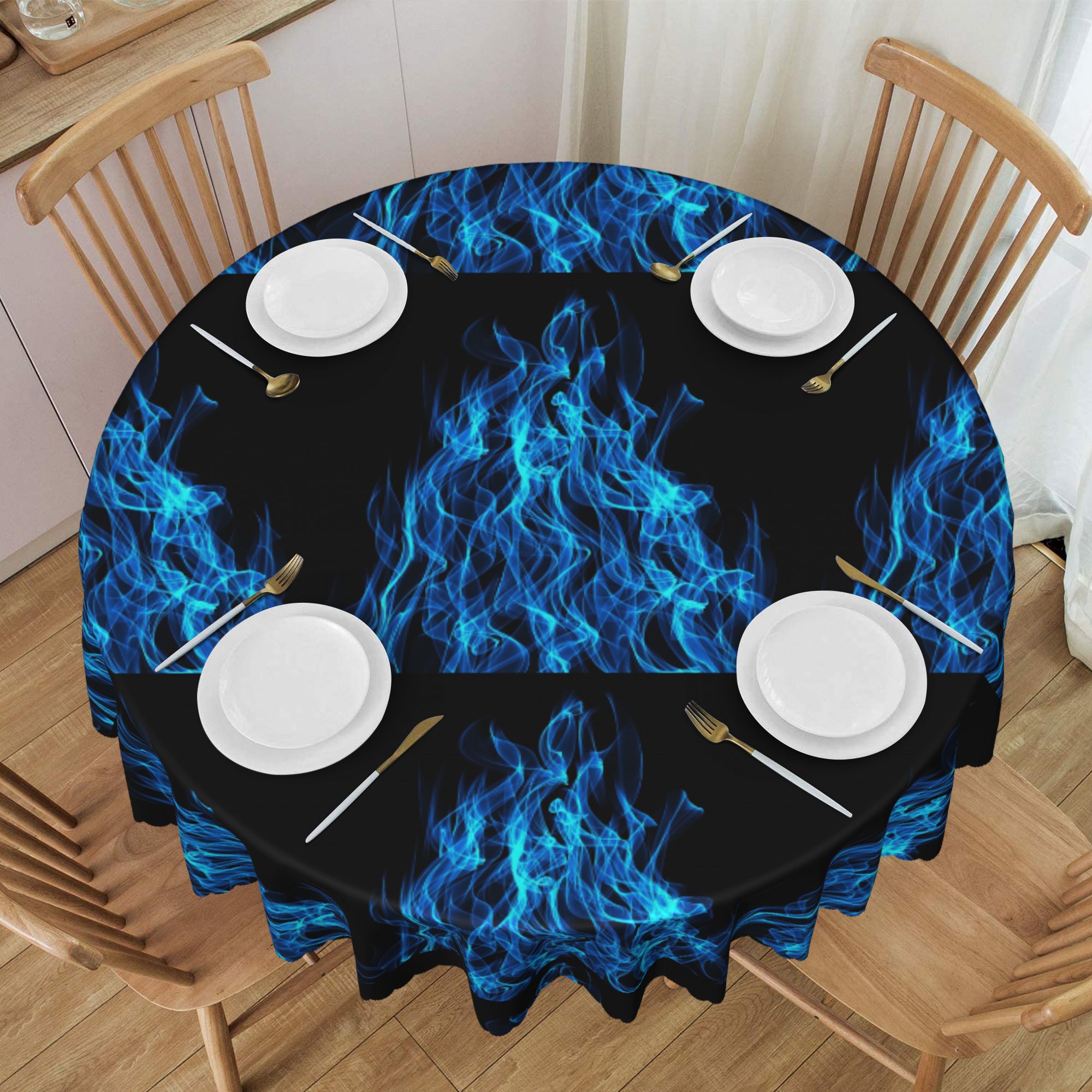 Tablecloth Blue Fire Table Cloth For Circular Tables Waterproof ...