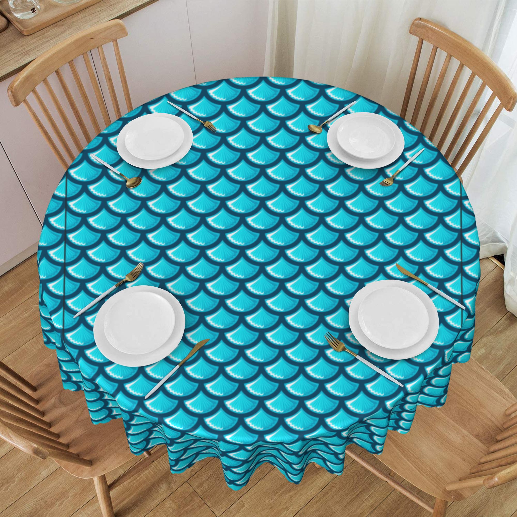 Tablecloth Blue-River-Fish-Scales Table Cloth For Circular Tables ...