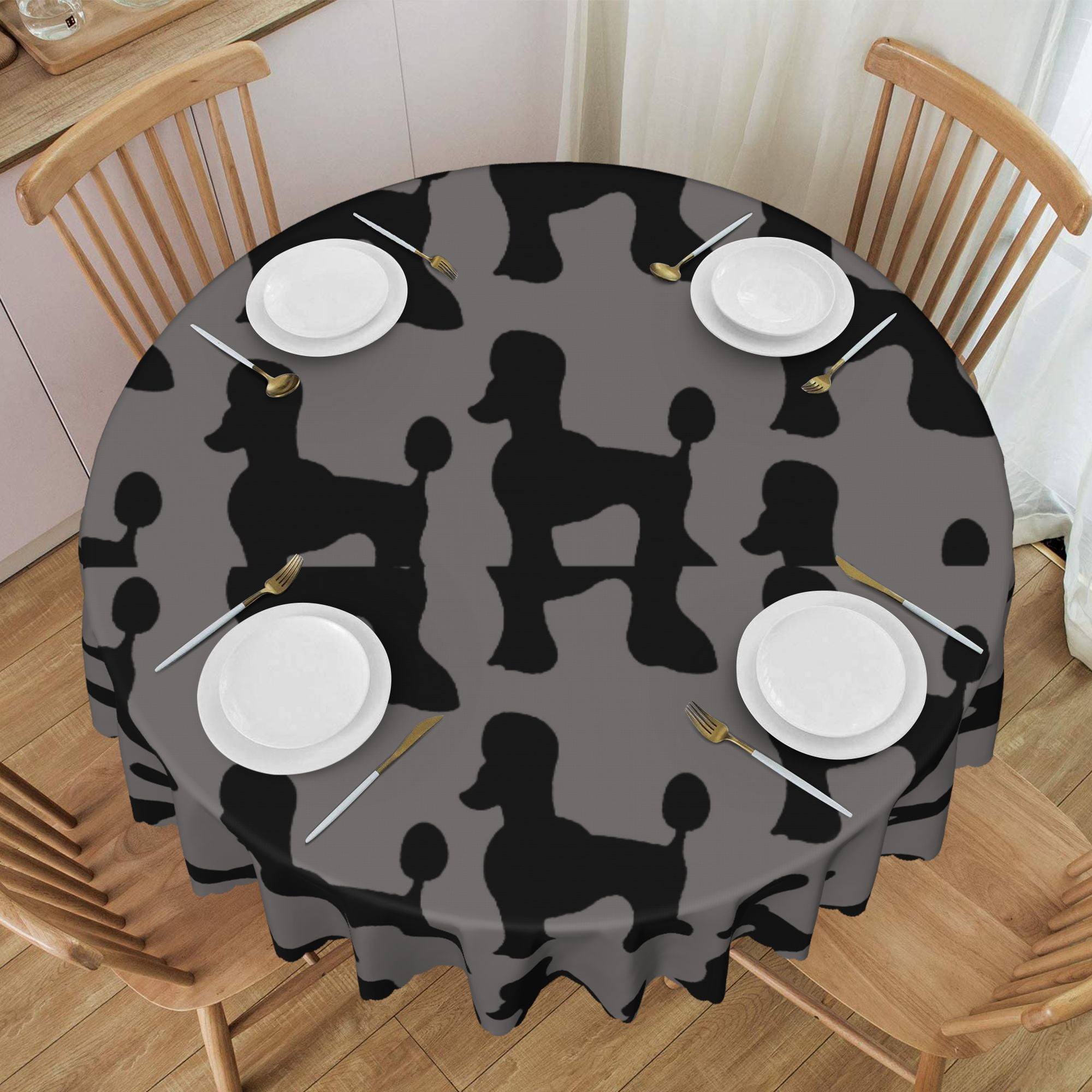 Tablecloth Breed Poodle Dog Black Silhouettes Table Cloth For Circular ...