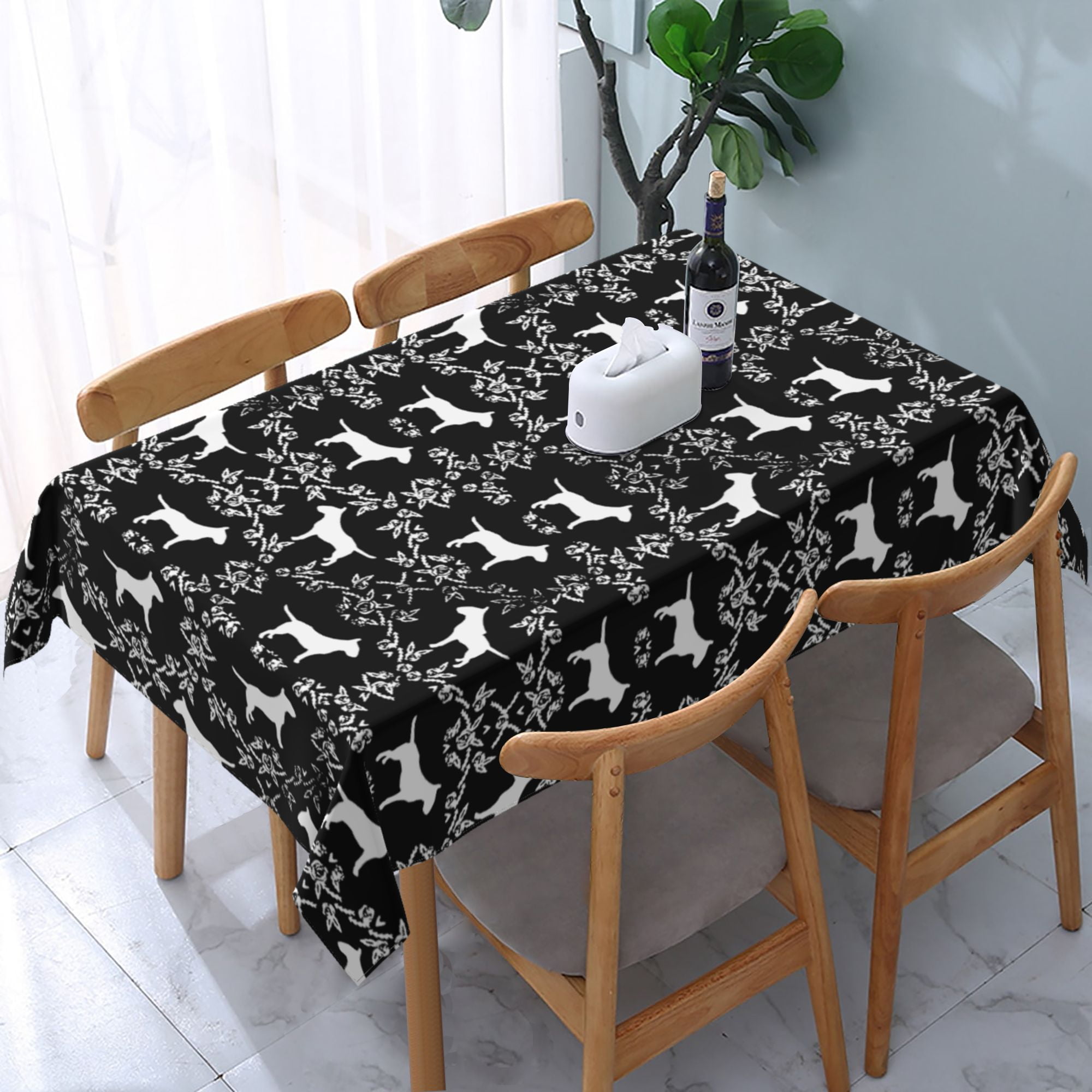 Tablecloth Bull Terrier Floral Silhouette Dog Breed Black And White ...
