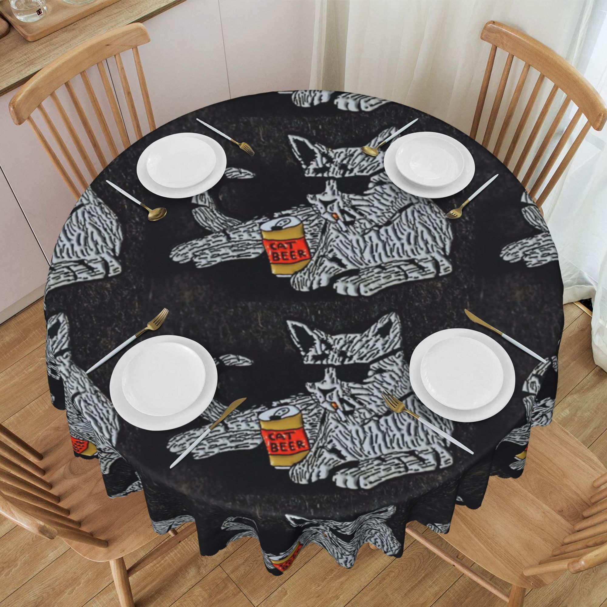 Tablecloth Cat Beer Somking Cat Table Cloth For Circular Tables ...
