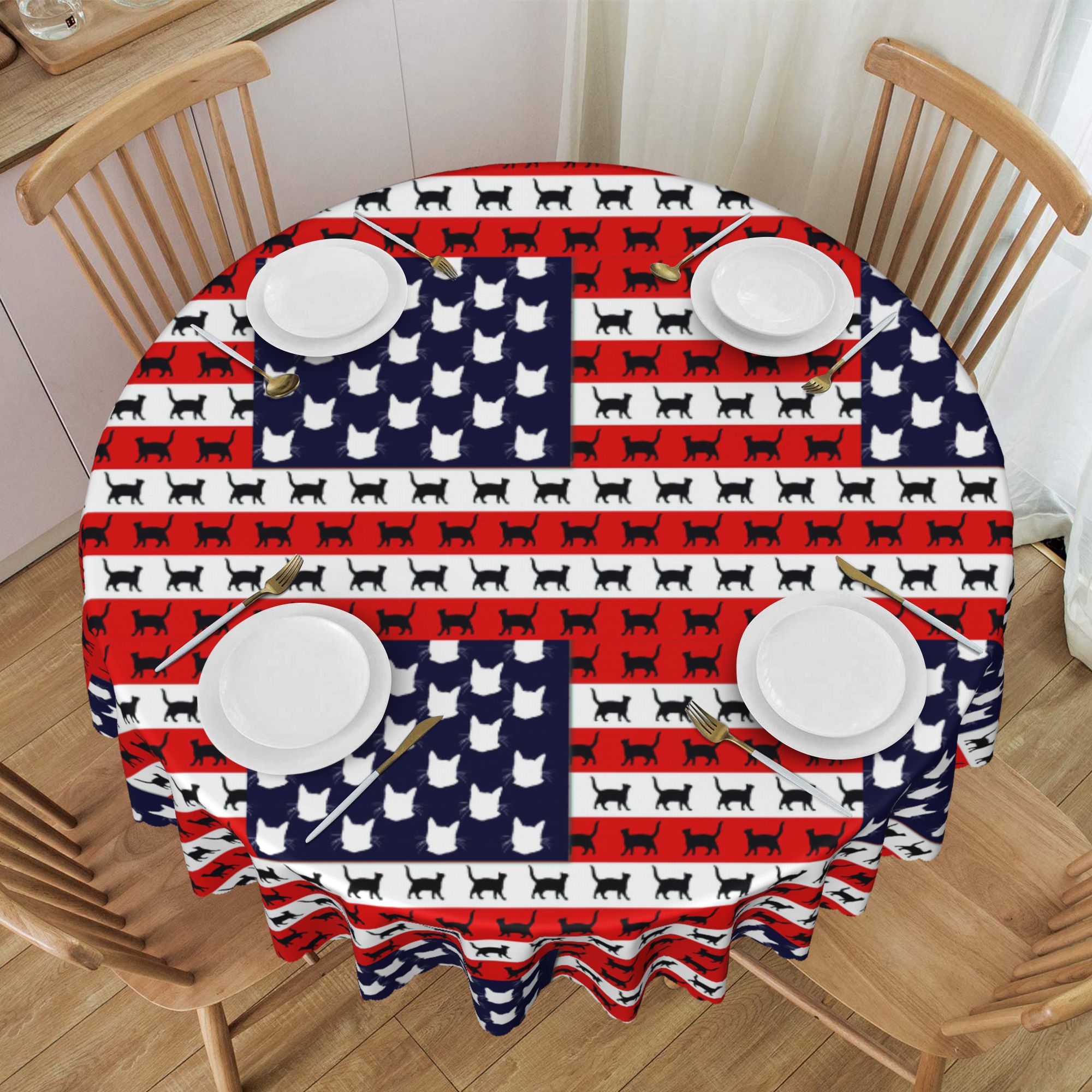 Tablecloth Cat Flag America Table Cloth For Circular Tables Waterproof ...