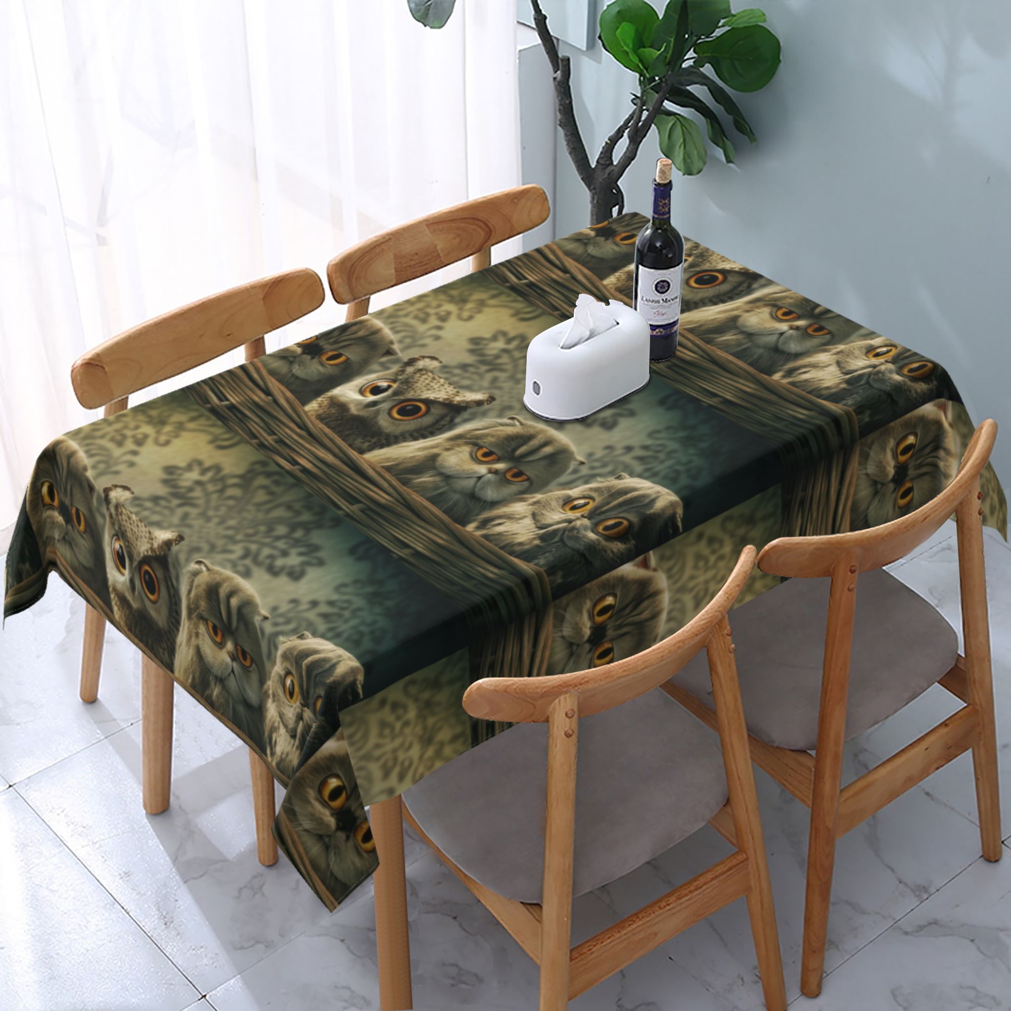 Tablecloth Cat Owl Table Cloth For Rectangle Tables Waterproof ...