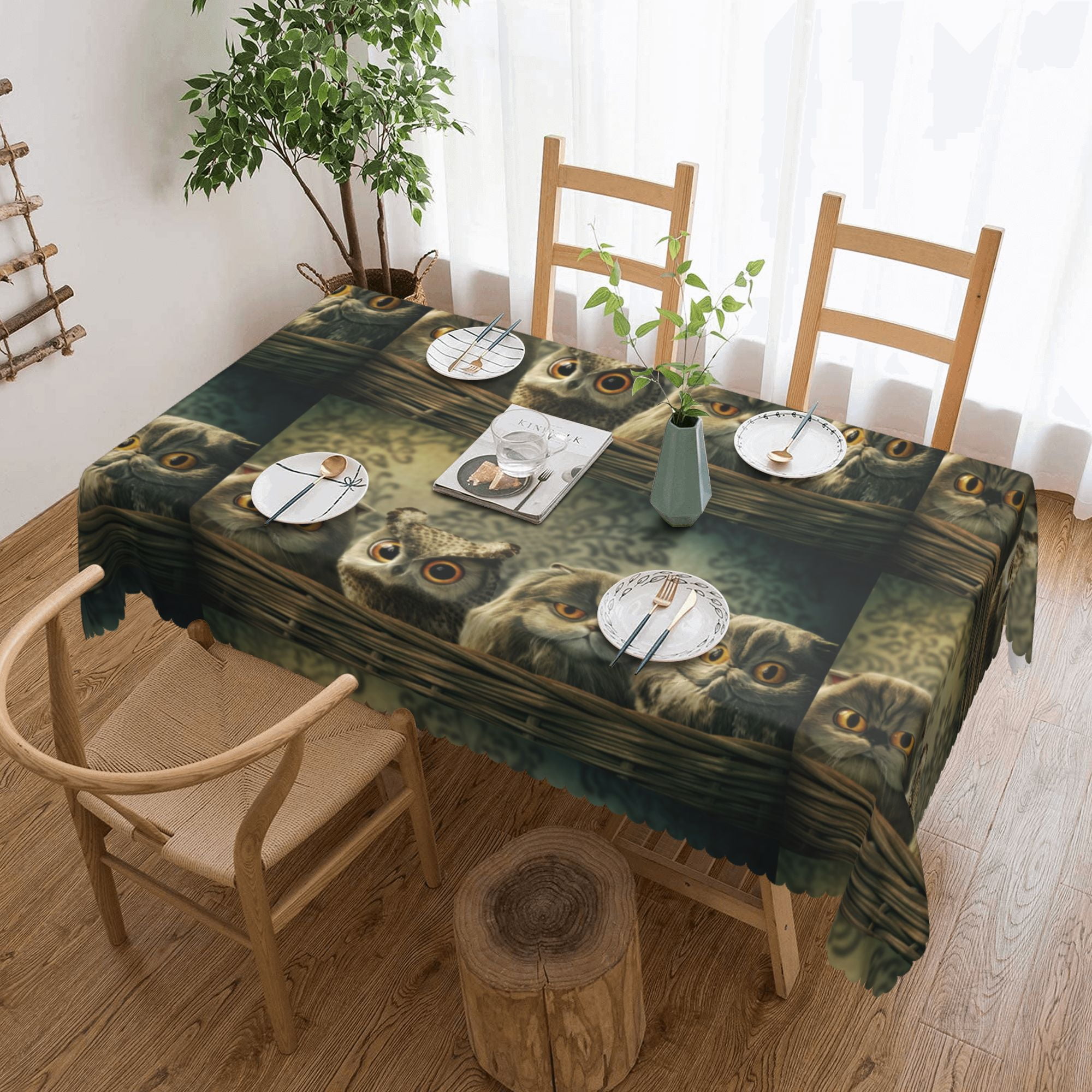 Tablecloth Cat Owl Table Cloth For Rectangle Tables Waterproof ...
