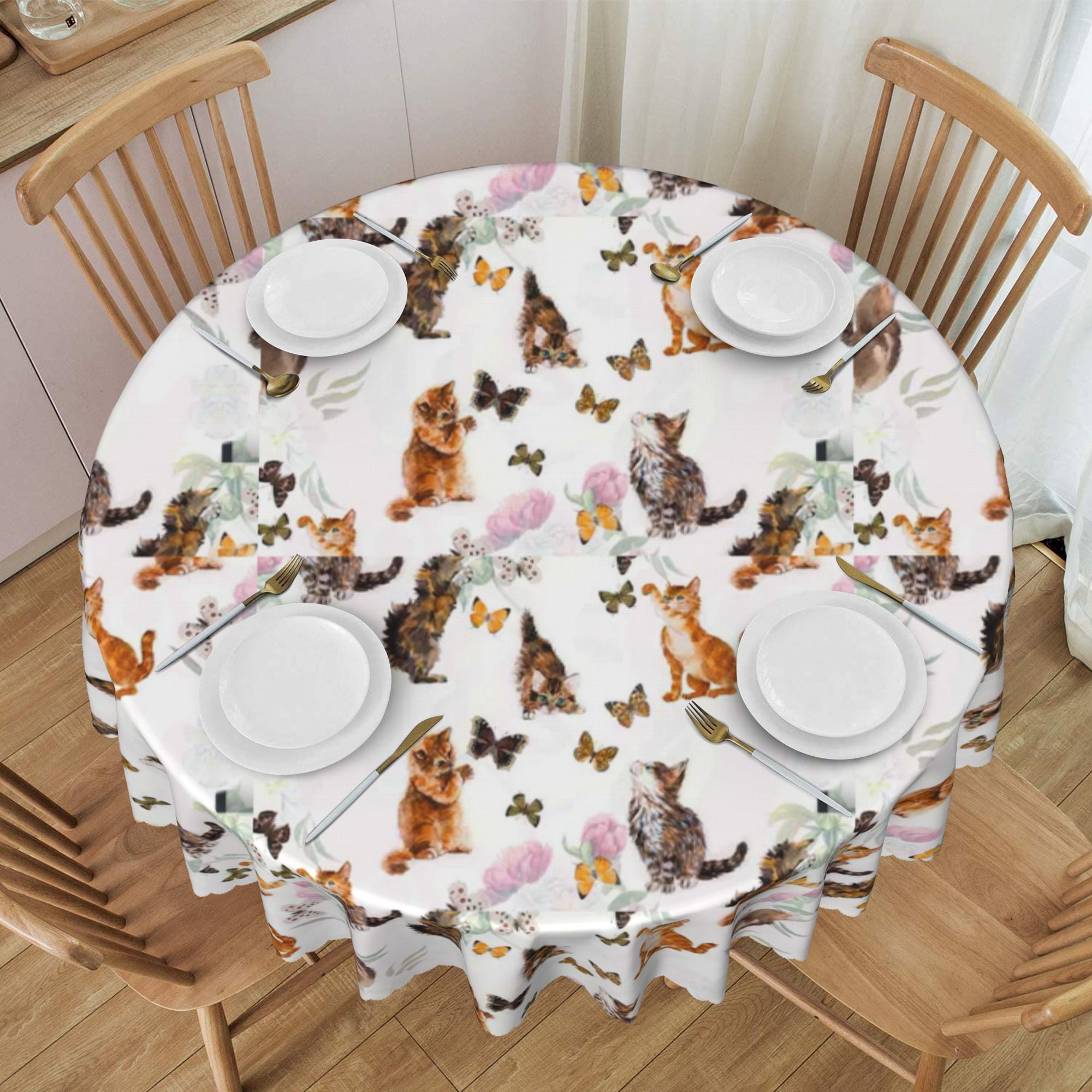 Tablecloth Cats And Butterflies Table Cloth For Circular Tables ...