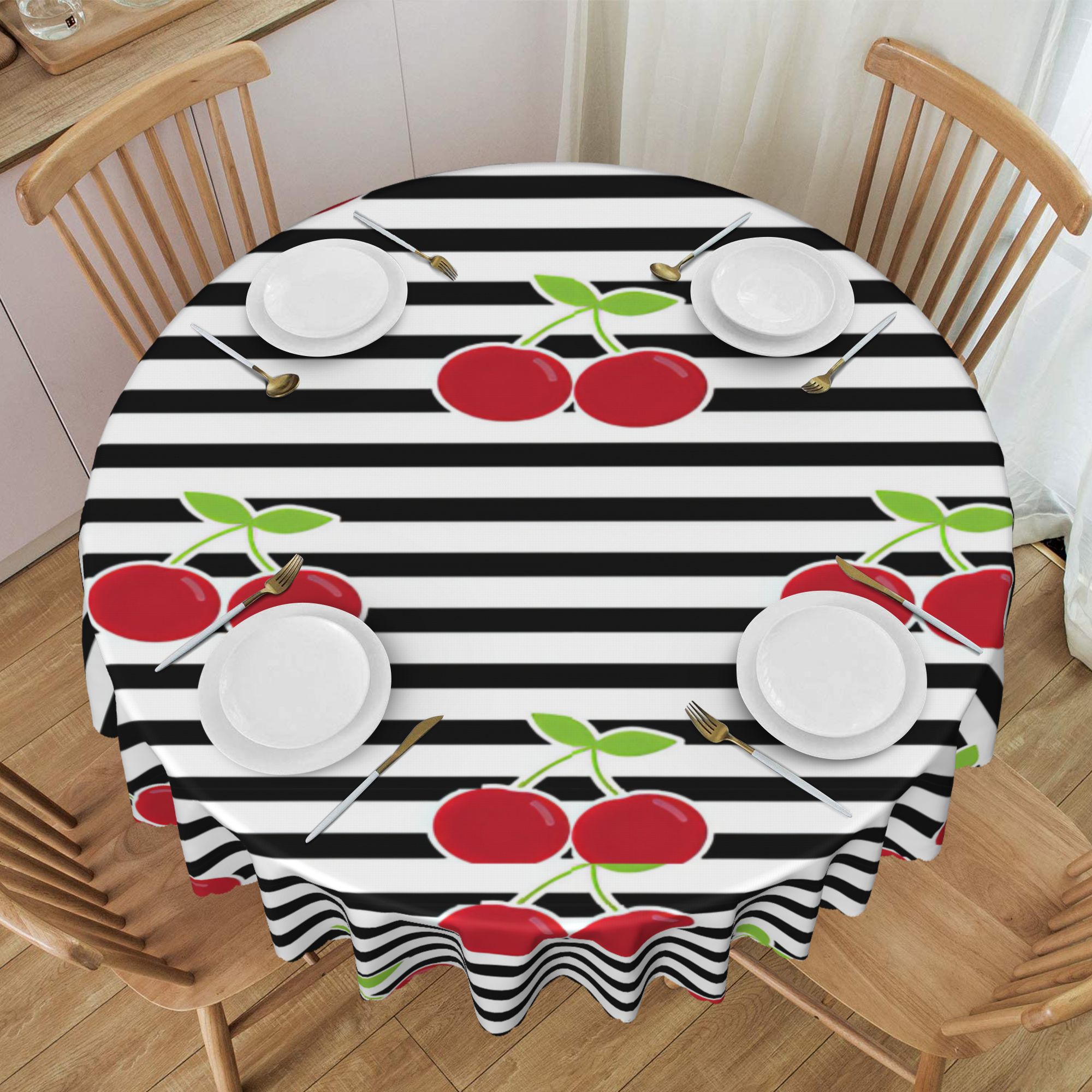Tablecloth Cherries Cherry Black Lines Background Table Cloth For ...