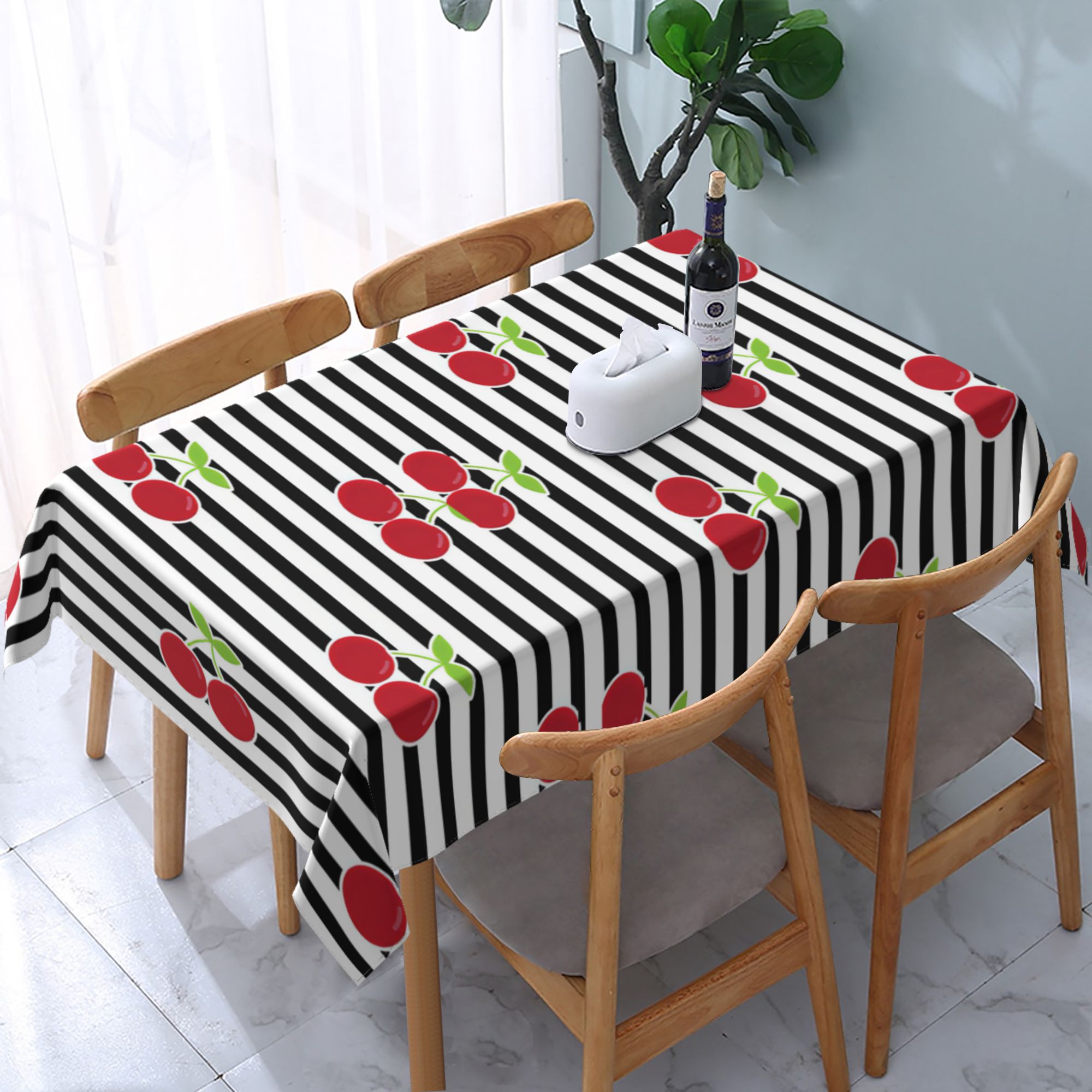 Tablecloth Cherries Cherry Black Lines Background Table Cloth For ...