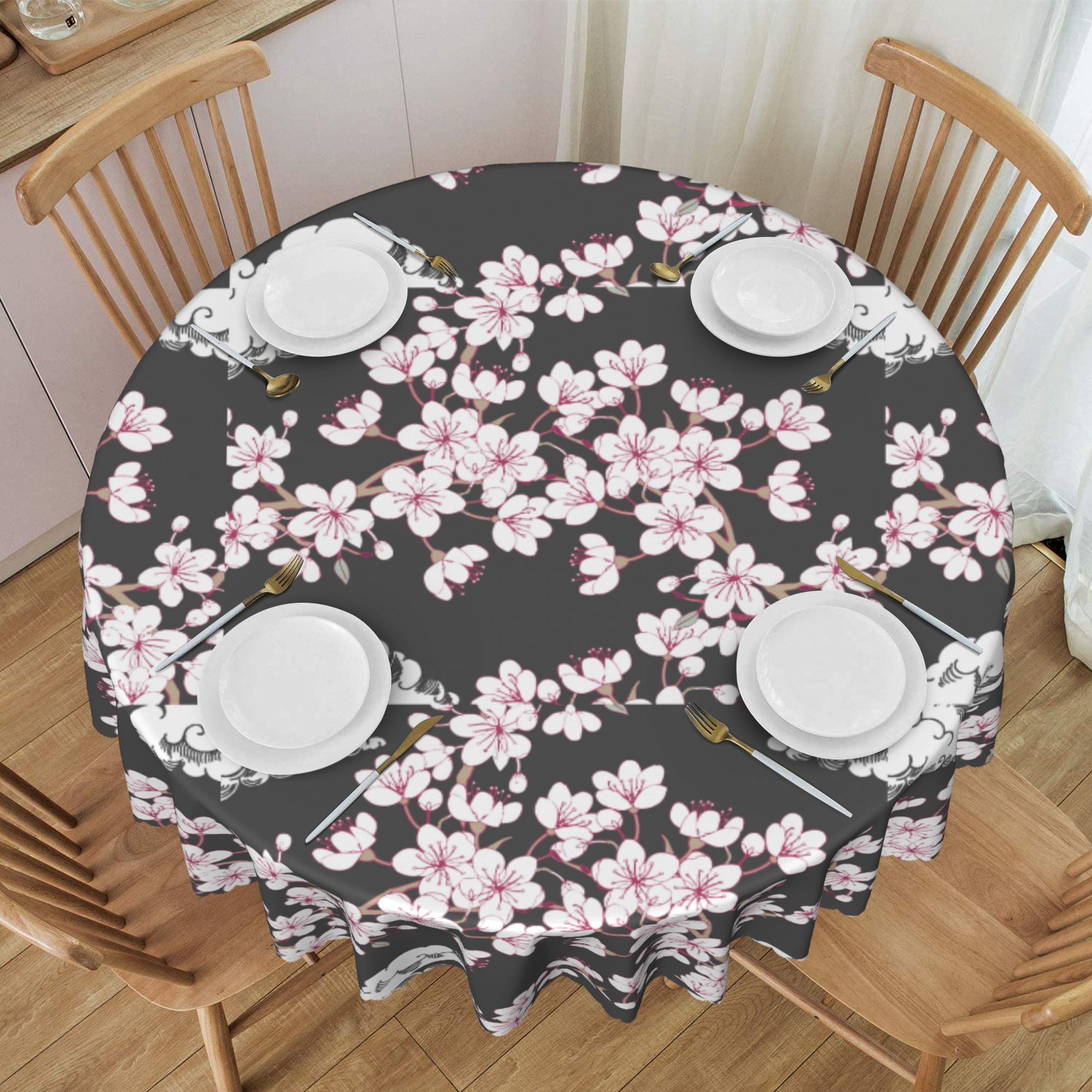 Tablecloth Cherry Blossom Motif Table Cloth For Circular Tables ...