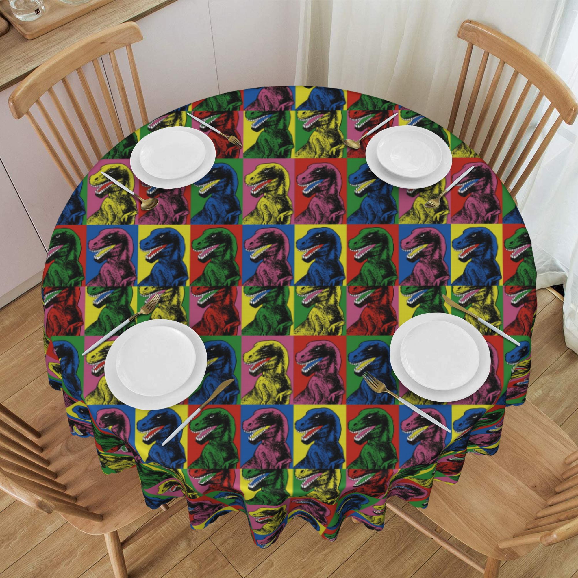 Tablecloth Colorful Dinosaur Pop Table Cloth For Circular Tables ...