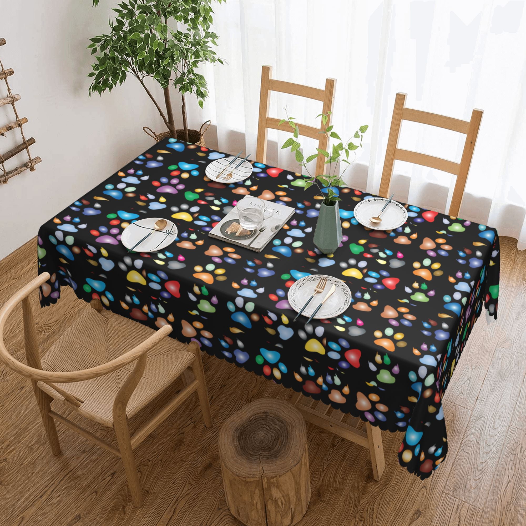 Tablecloth Colorful Dog Paw Prints Table Cloth For Rectangle Tables ...