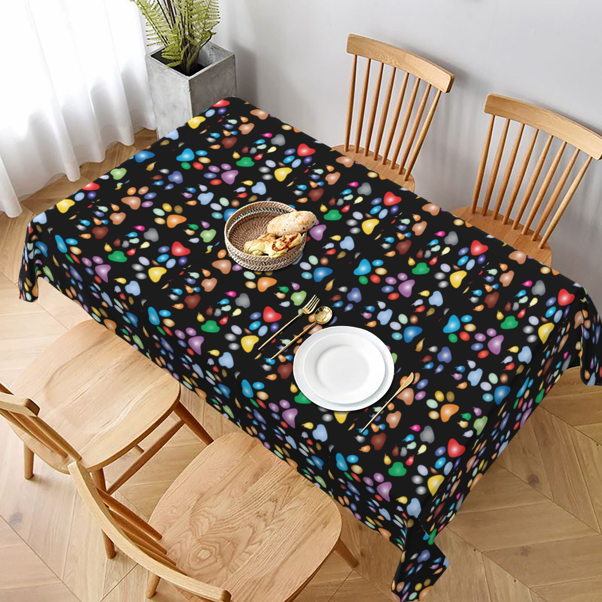 Tablecloth Colorful Dog Paw Prints Table Cloth For Rectangle Tables ...