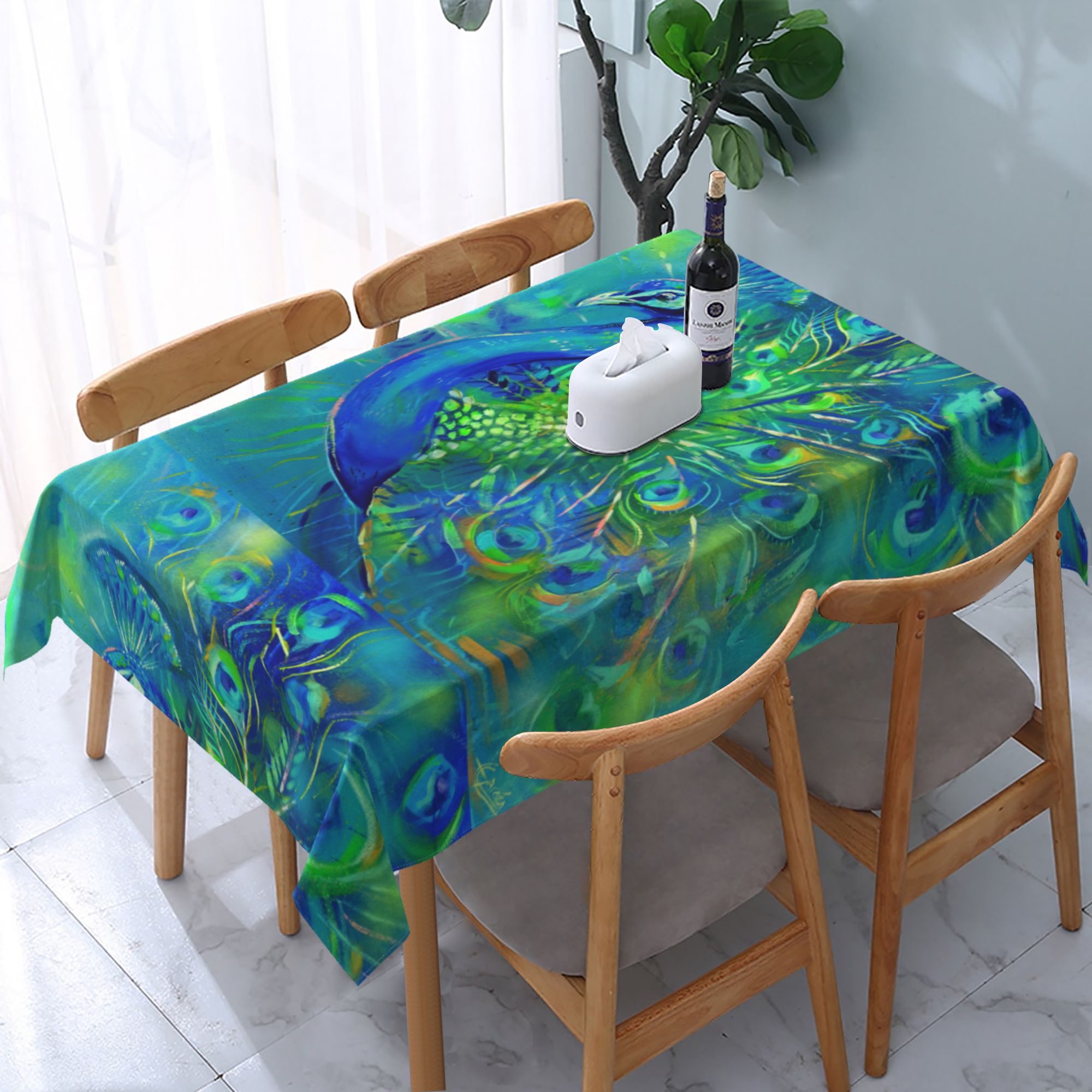 Tablecloth Colorful Feather Peacock Bird Table Cloth For Rectangle ...