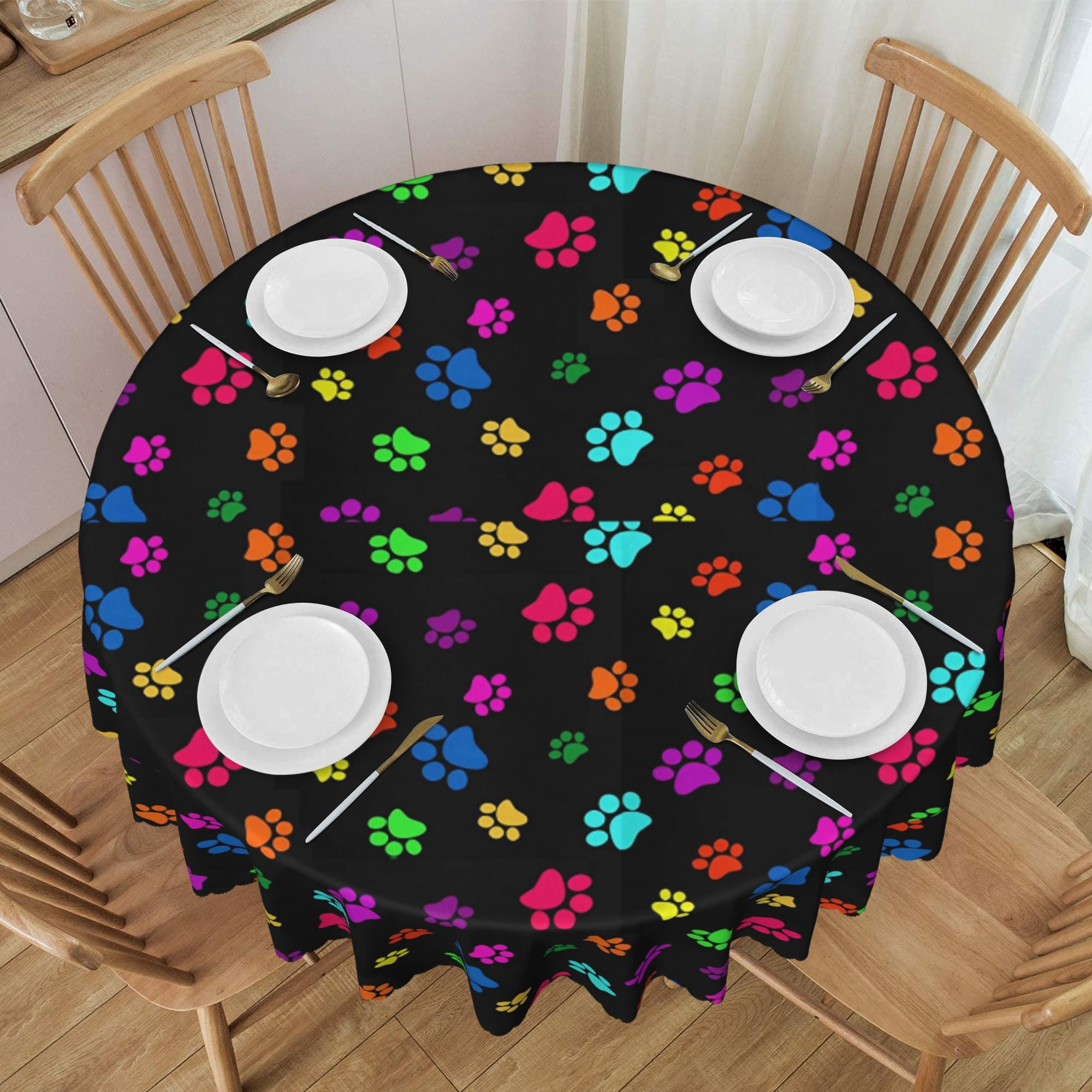 Tablecloth Colourful Dog Paw Table Cloth For Circular Tables Waterproof ...