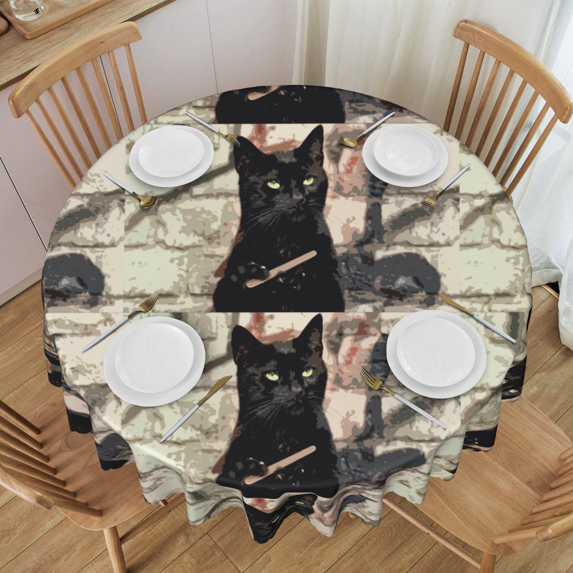 Tablecloth Cool Black Cat Table Cloth For Circular Tables Waterproof ...