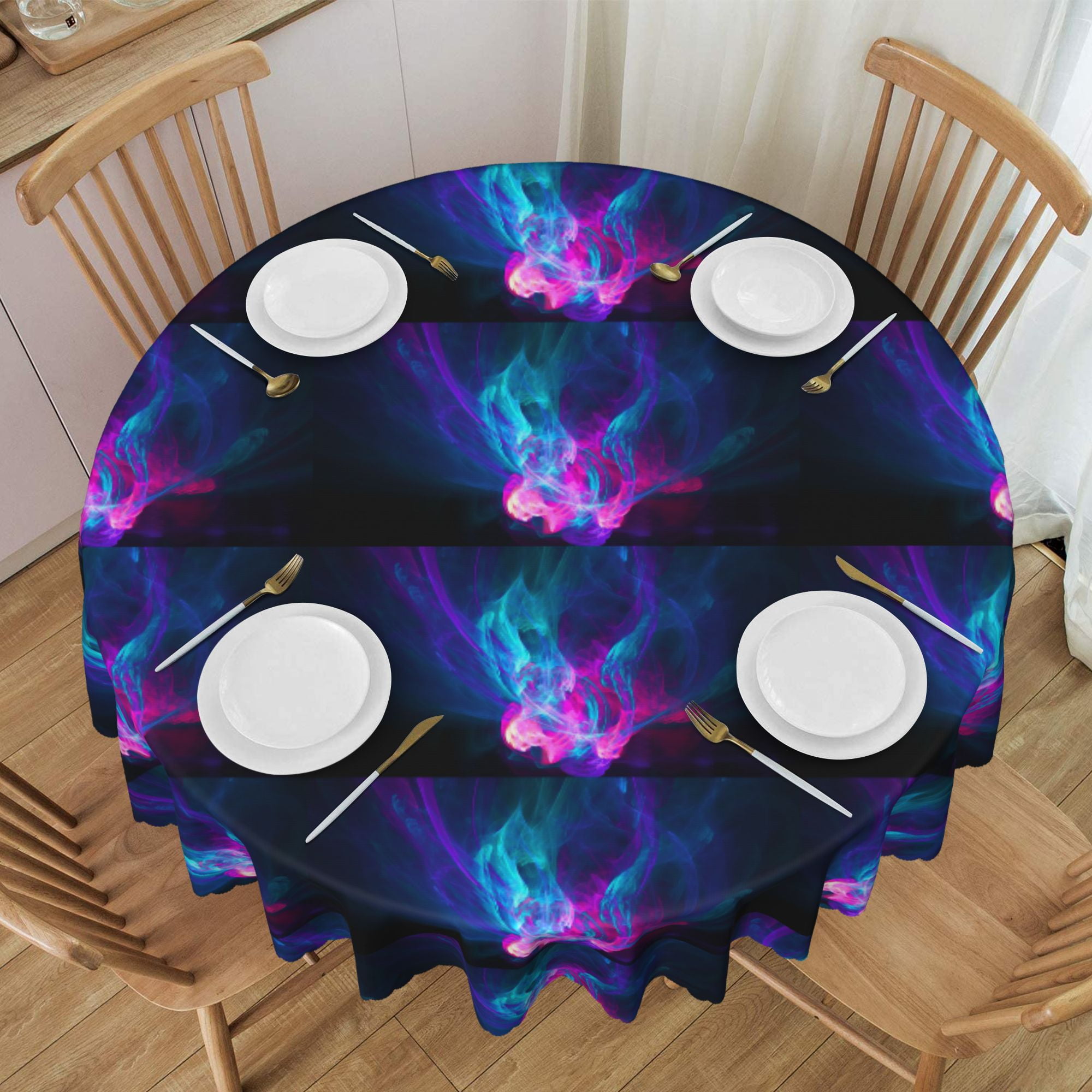Tablecloth Cool Blue Fire Table Cloth For Circular Tables Waterproof ...