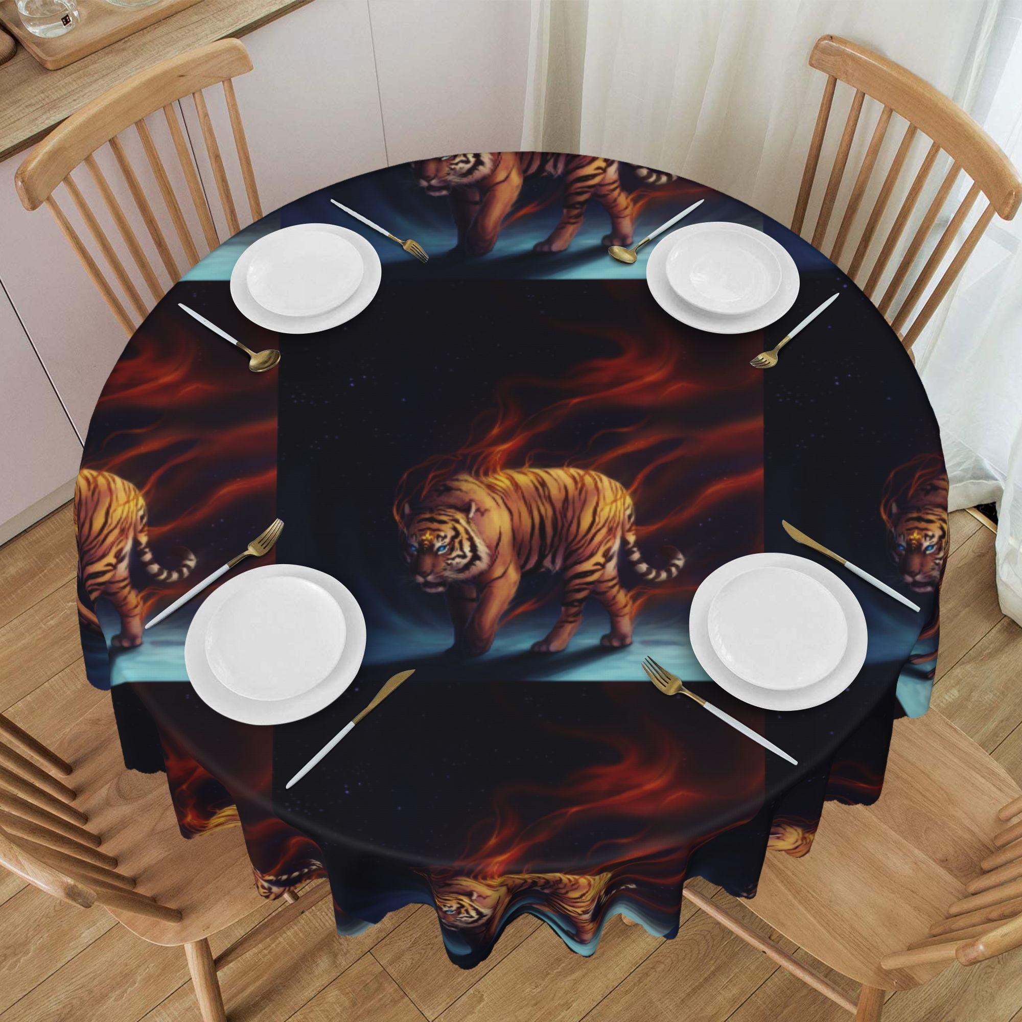 Tablecloth Cool Tiger Table Cloth For Circular Tables Waterproof ...