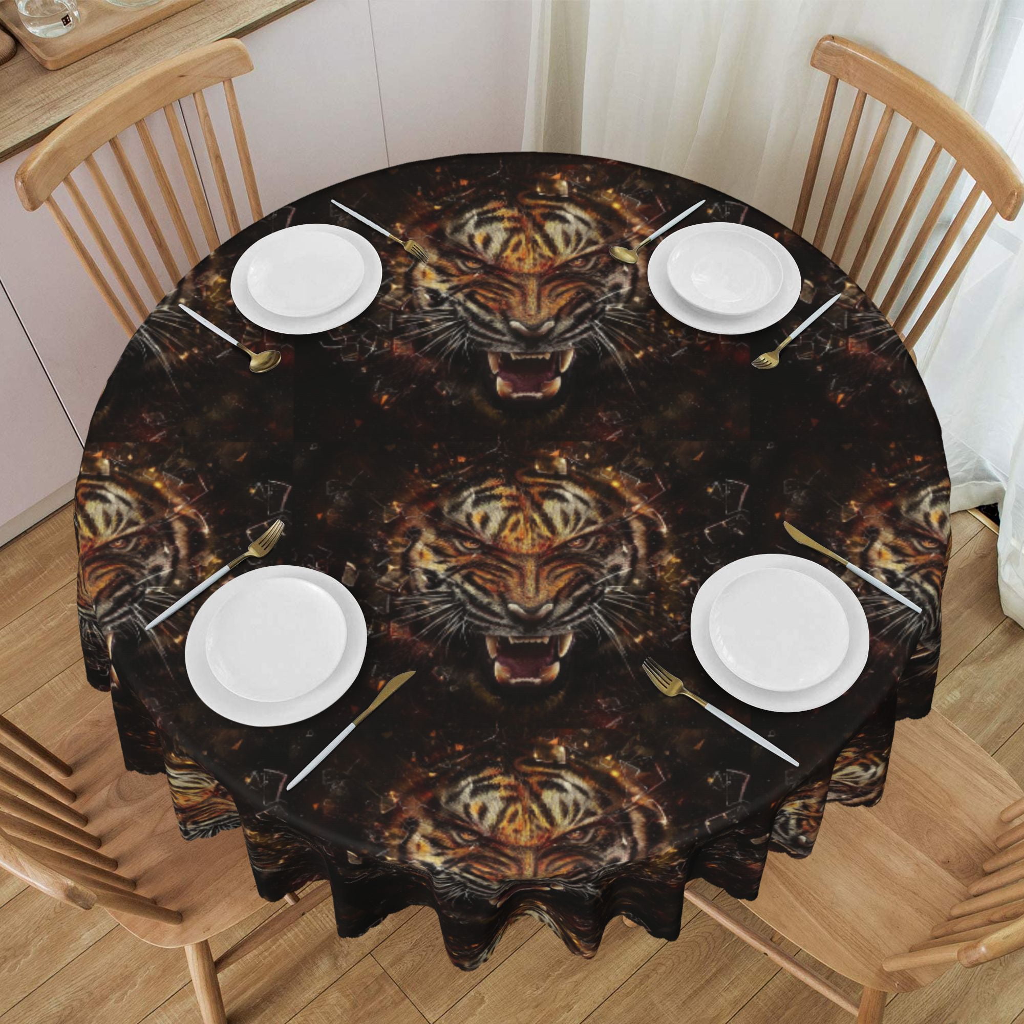 Tablecloth Cool Tiger Table Cloth For Circular Tables Waterproof ...