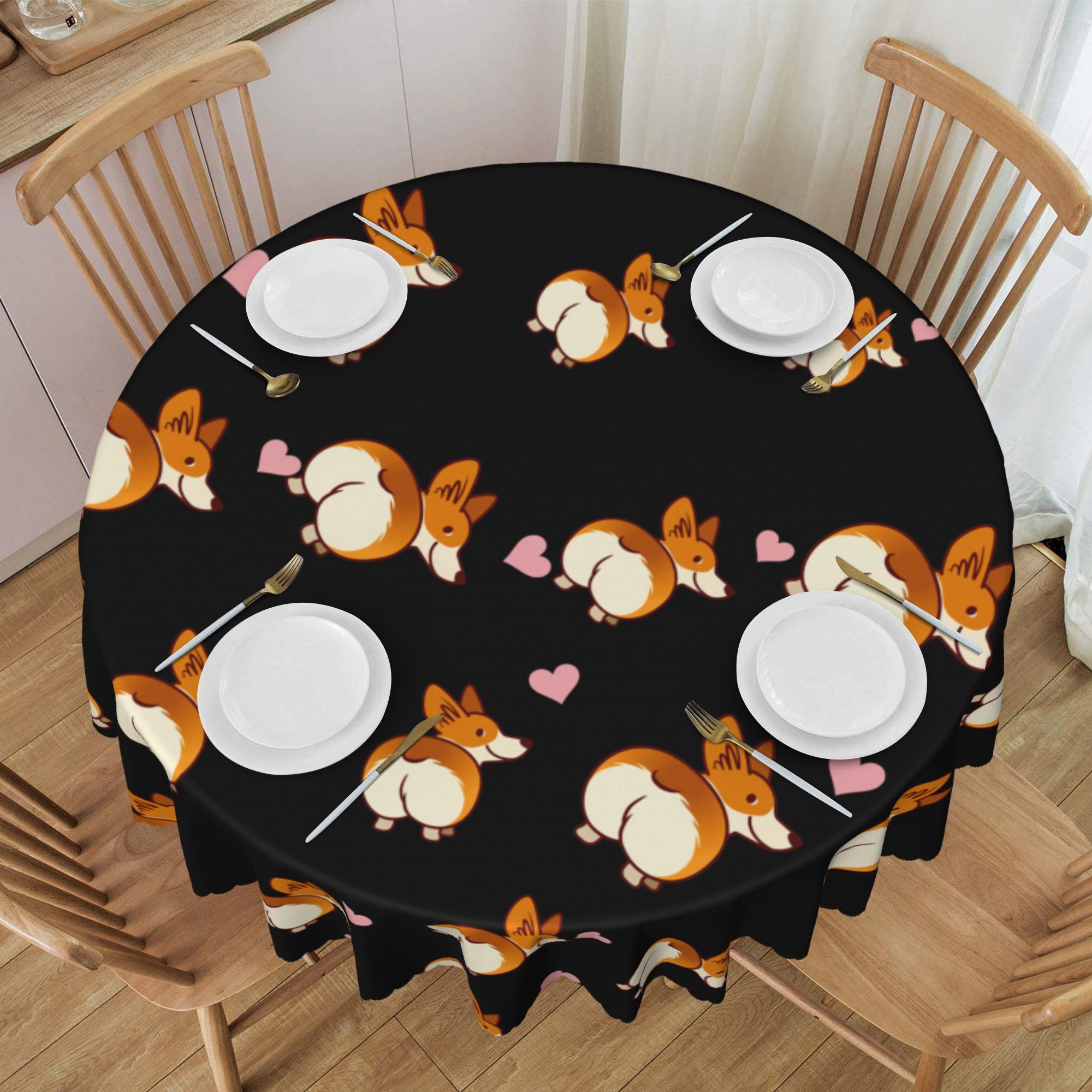 Tablecloth Corgi Butt Heart Table Cloth For Circular Tables Waterproof ...