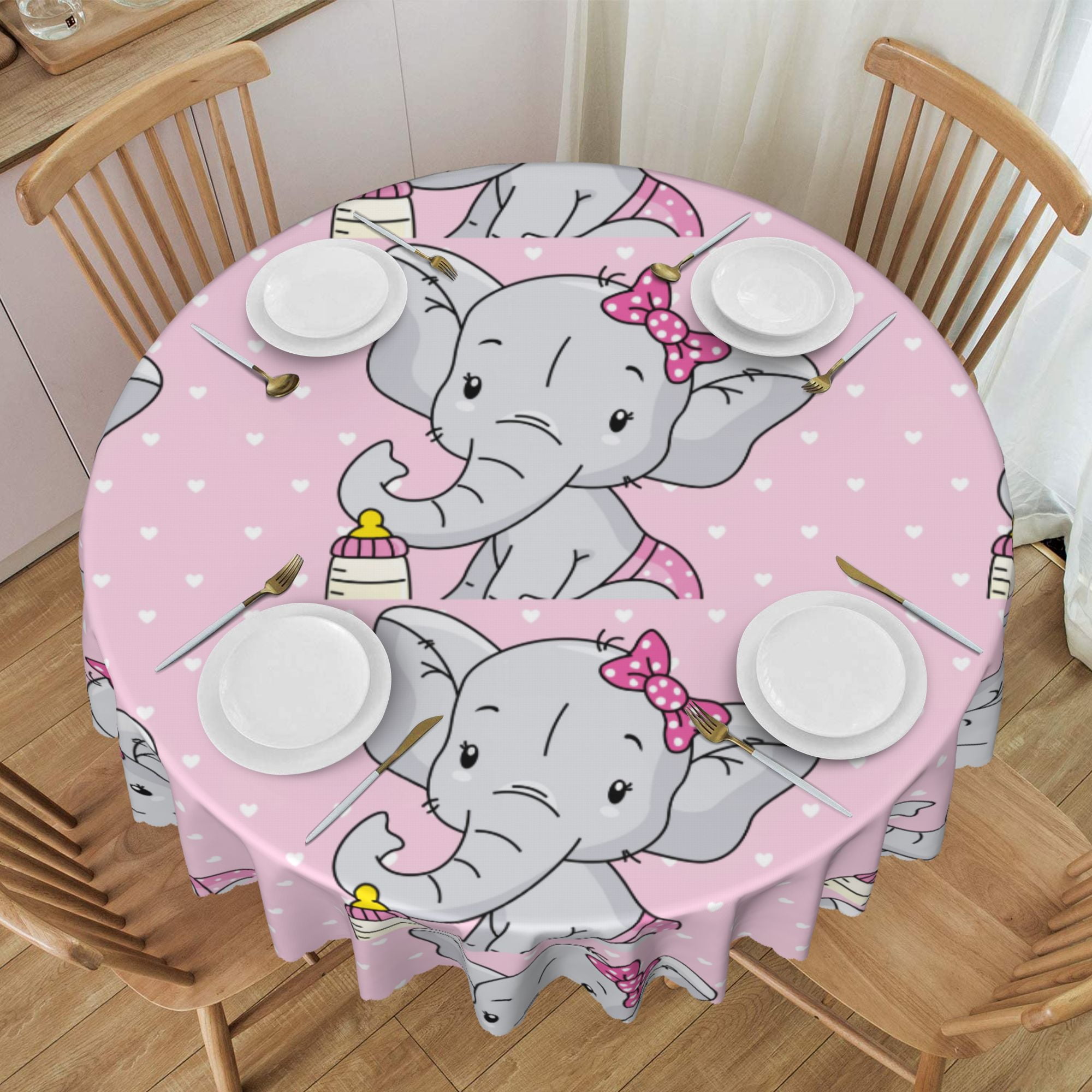 Tablecloth Cute Baby Girl Elephant Table Cloth For Circular Tables ...