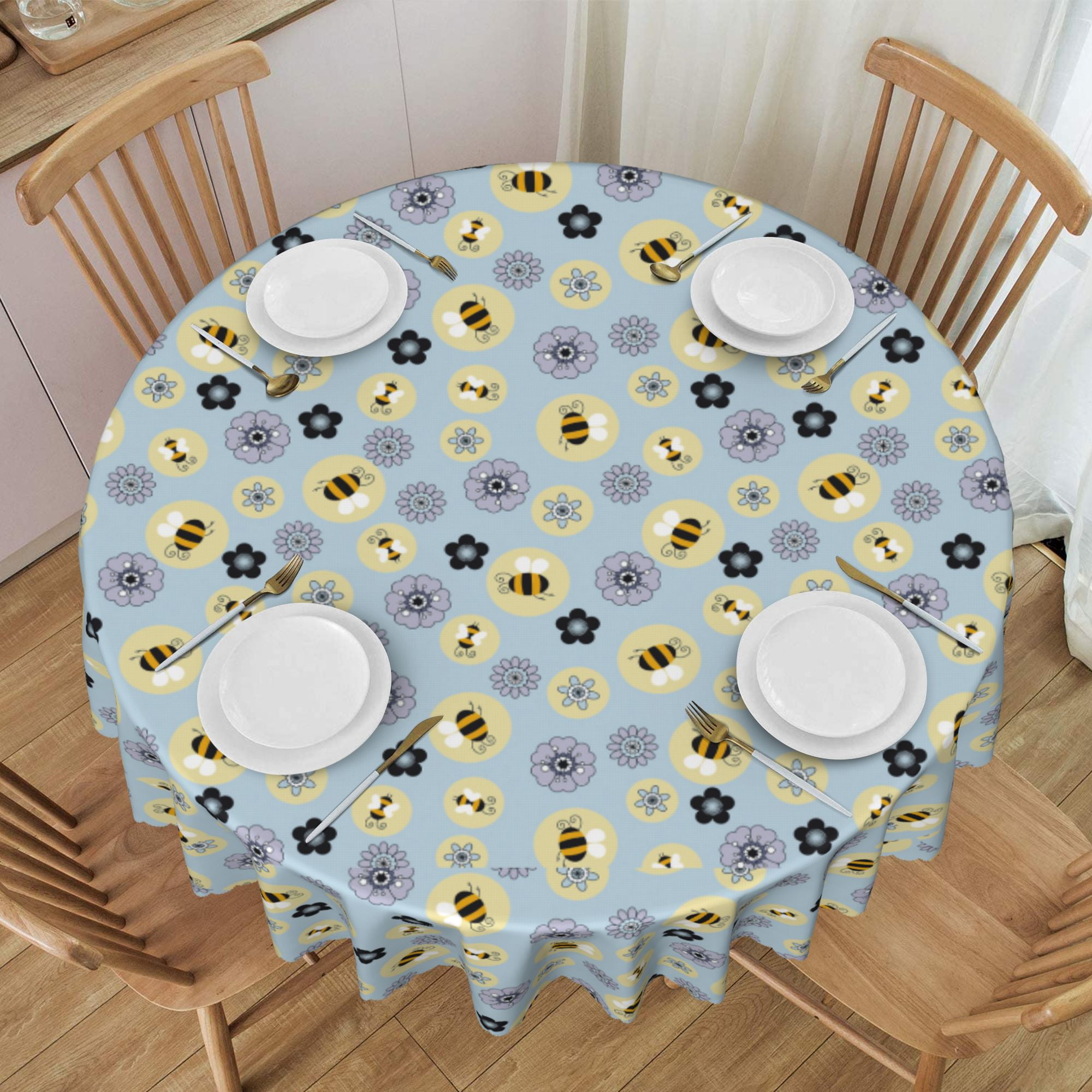 Tablecloth Cute Bee Seamless Art Table Cloth For Circular Tables ...